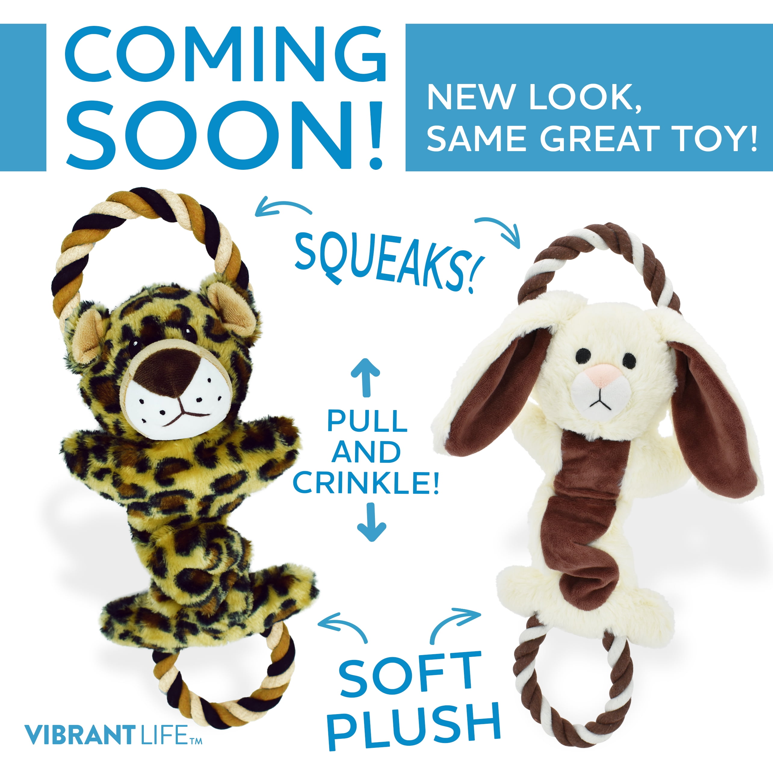 Vibrant Life Cozy Buddy with Rope Dog Toy, Pull and Crinkle Animal ...