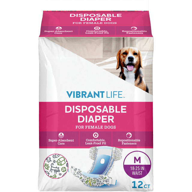 (2 pack) Vibrant Life Disposable Diapers for Female Dogs - Med ...