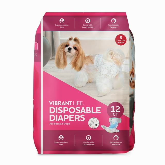 Vibrant Life Disposable Dog Diapers for Female Dogs, S, 12 Count ...