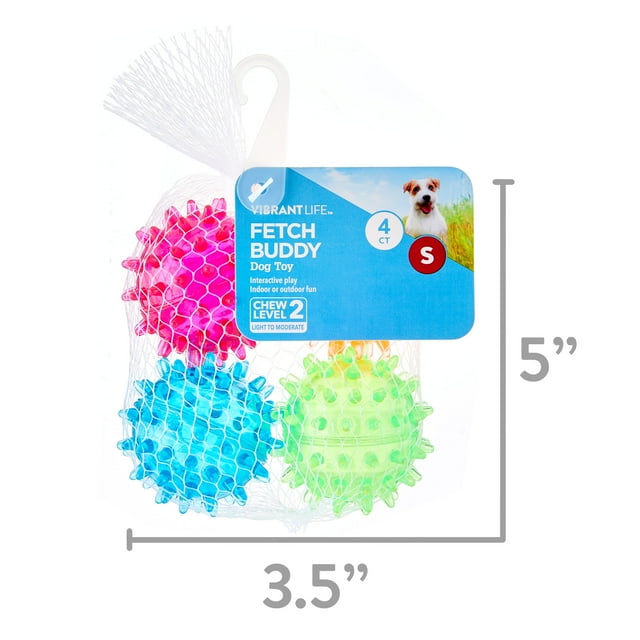 Vibrant Life Fetch Buddy Spiky Ball Fetch Dog Toys, 4-Pack Small, Color ...