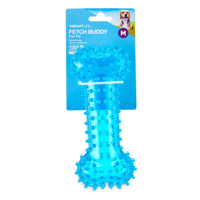 Vibrant Life Fetch Buddy Spiky Blue Bone Dog Toy, Chew Level 3 ...