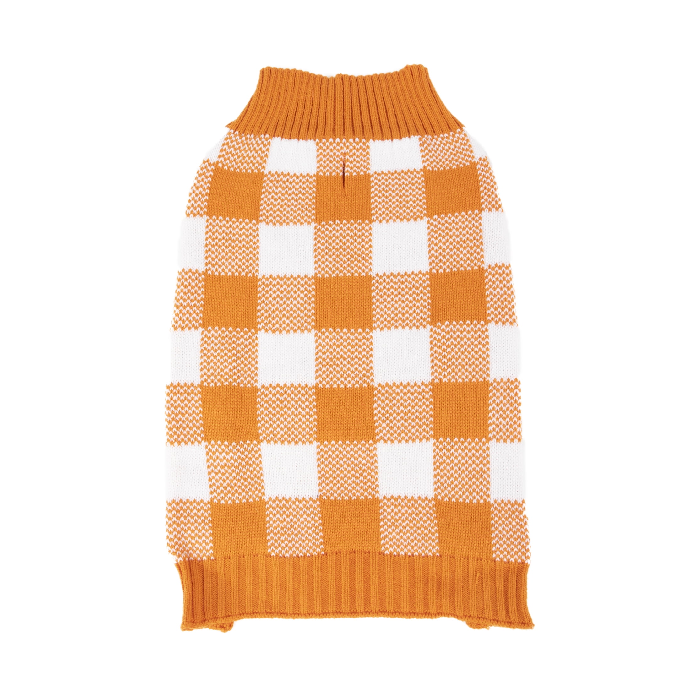 Vibrant Life Halloween Dog Clothes, Orange Buffalo Checkered Sweater ...