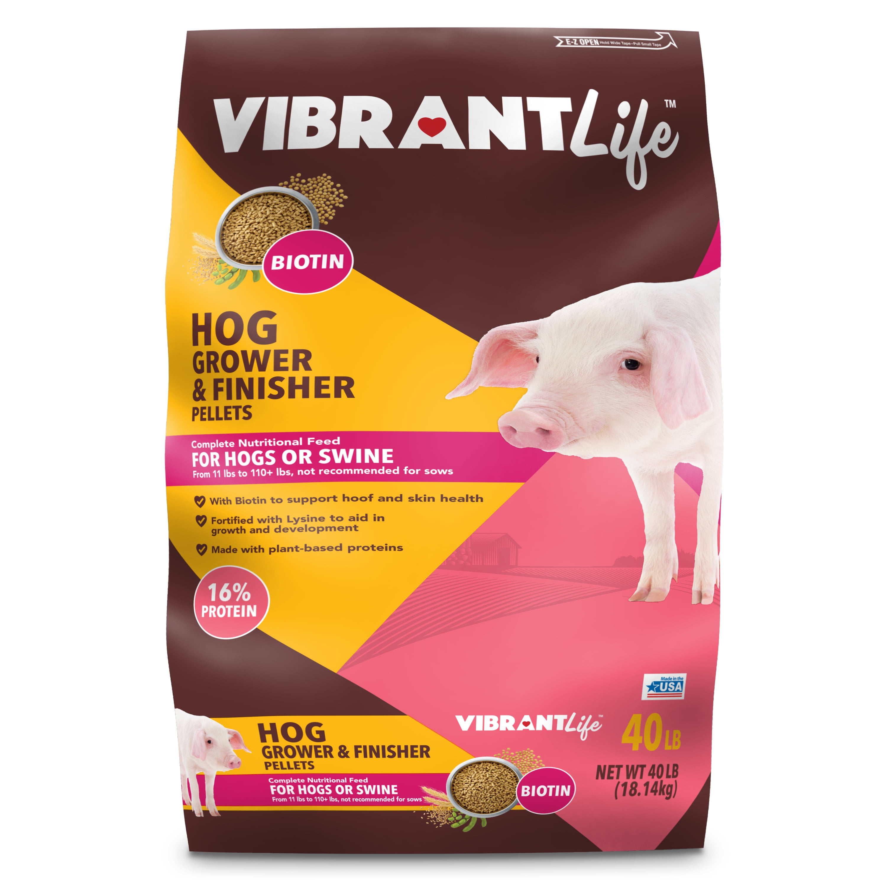 Vibrant Life Hog Grower & Finisher Pellet Feed, 40 lbs - Walmart.com