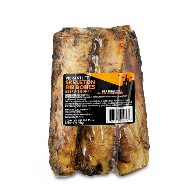 Vibrant Life Holiday Dog Treat Skeleton Beef Rib Bones, 8 oz, 3 Count ...