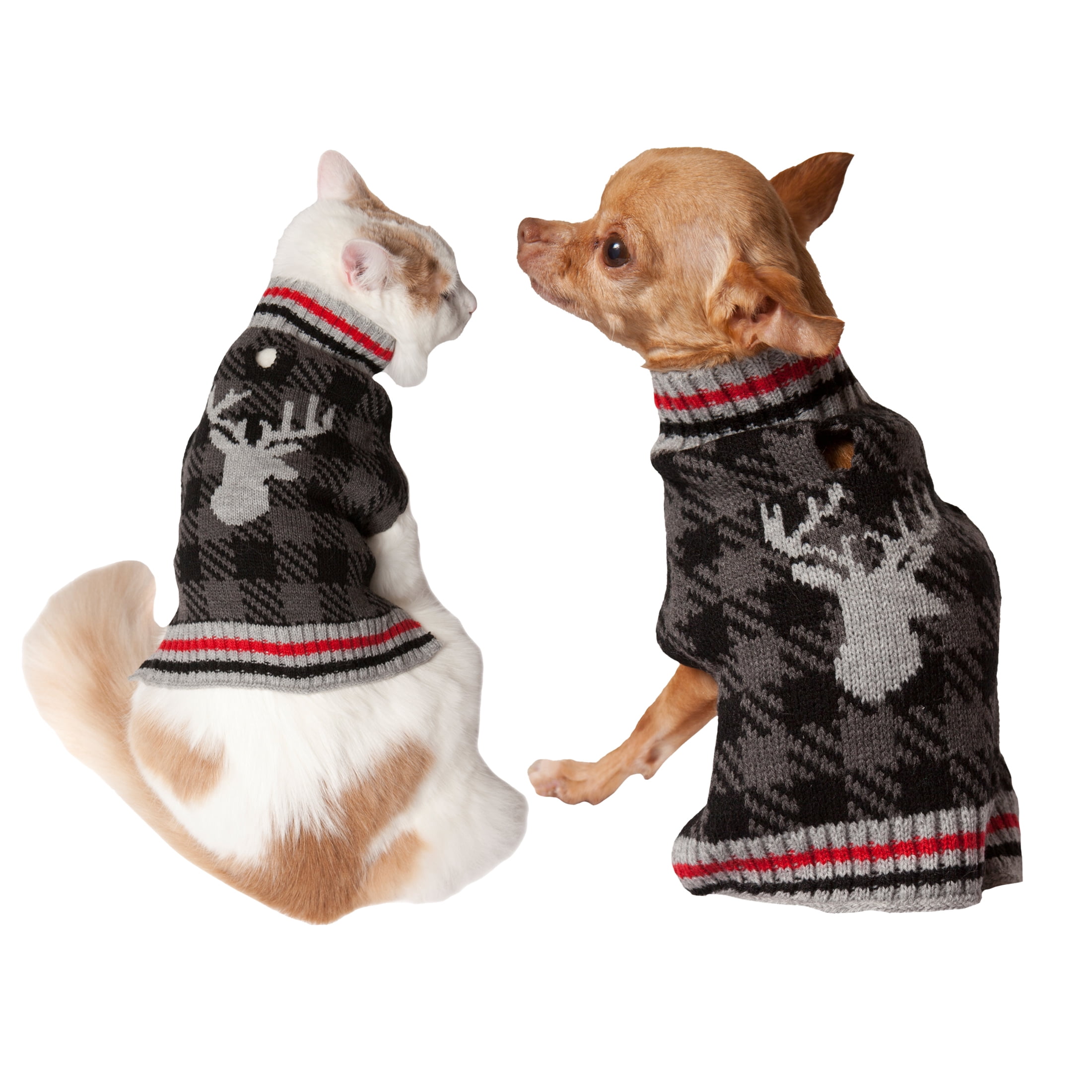 Vibrant Life Holiday Grey Check Moose Dog Sweater and Cat Sweater ...
