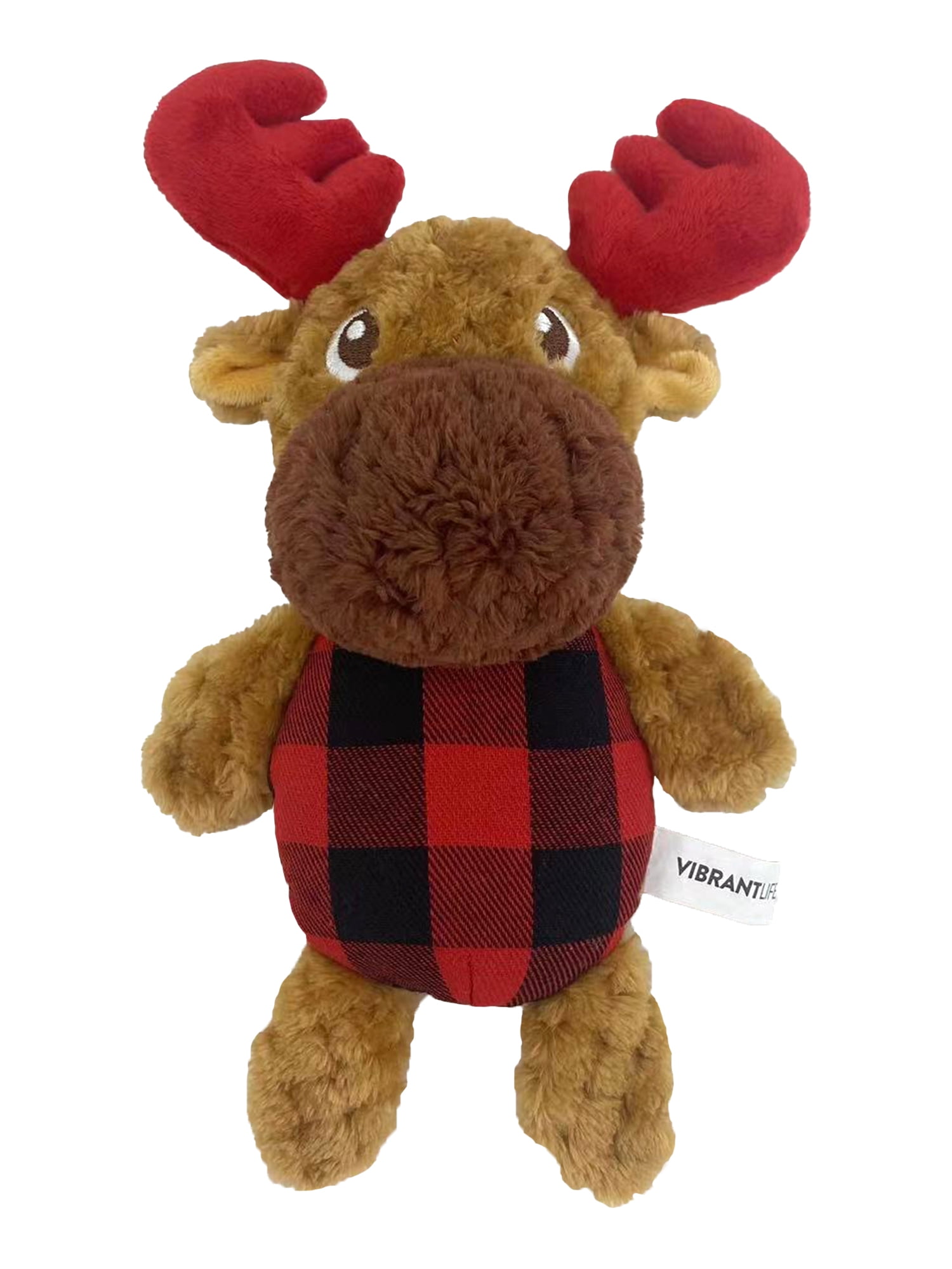 Vibrant Life Holiday Reindeer Buffalo Plaid Plush Dog Toy, Chew Level 2 ...
