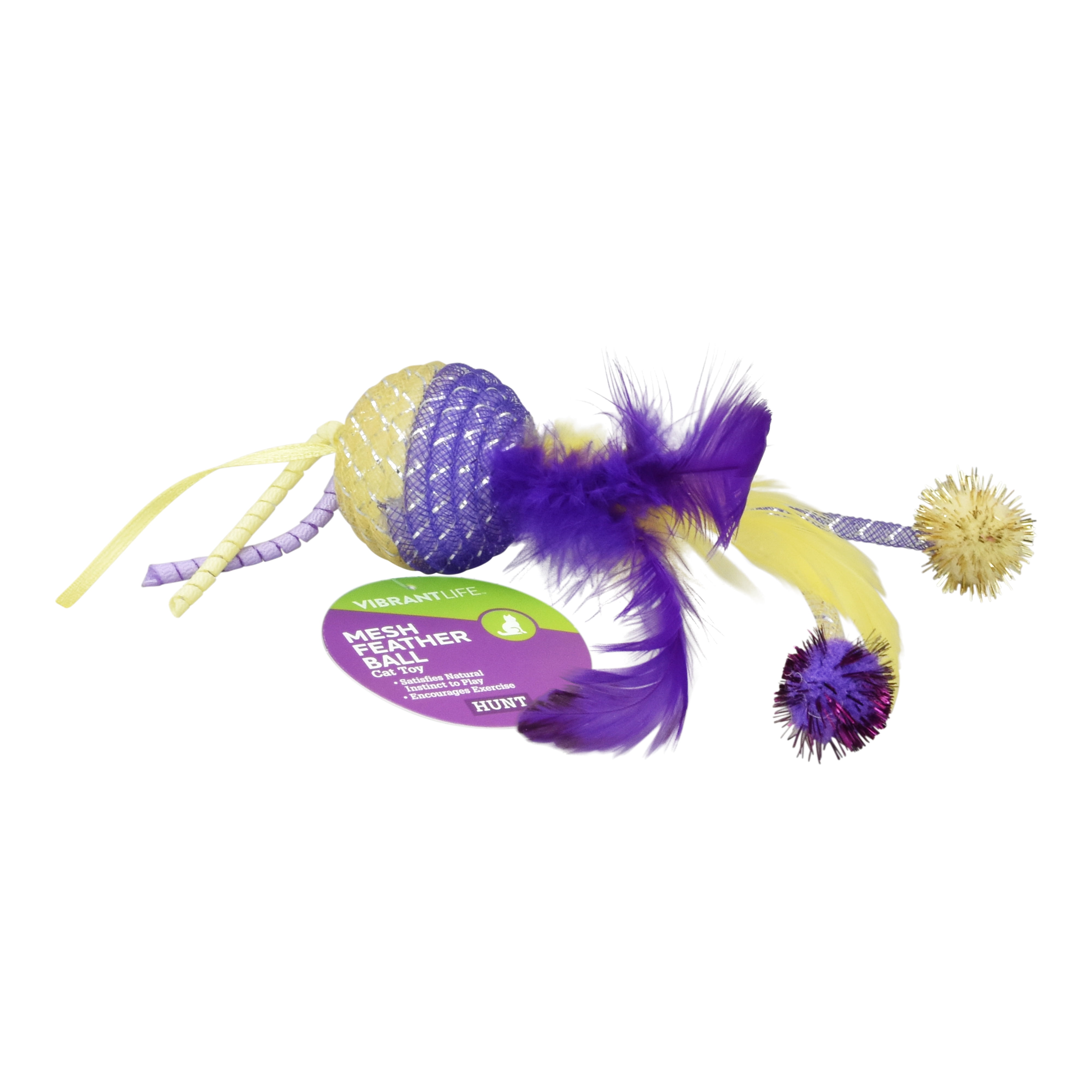 Vibrant Life Mesh Feather Ball Cat Toy, Purple/Yellow - Walmart.com