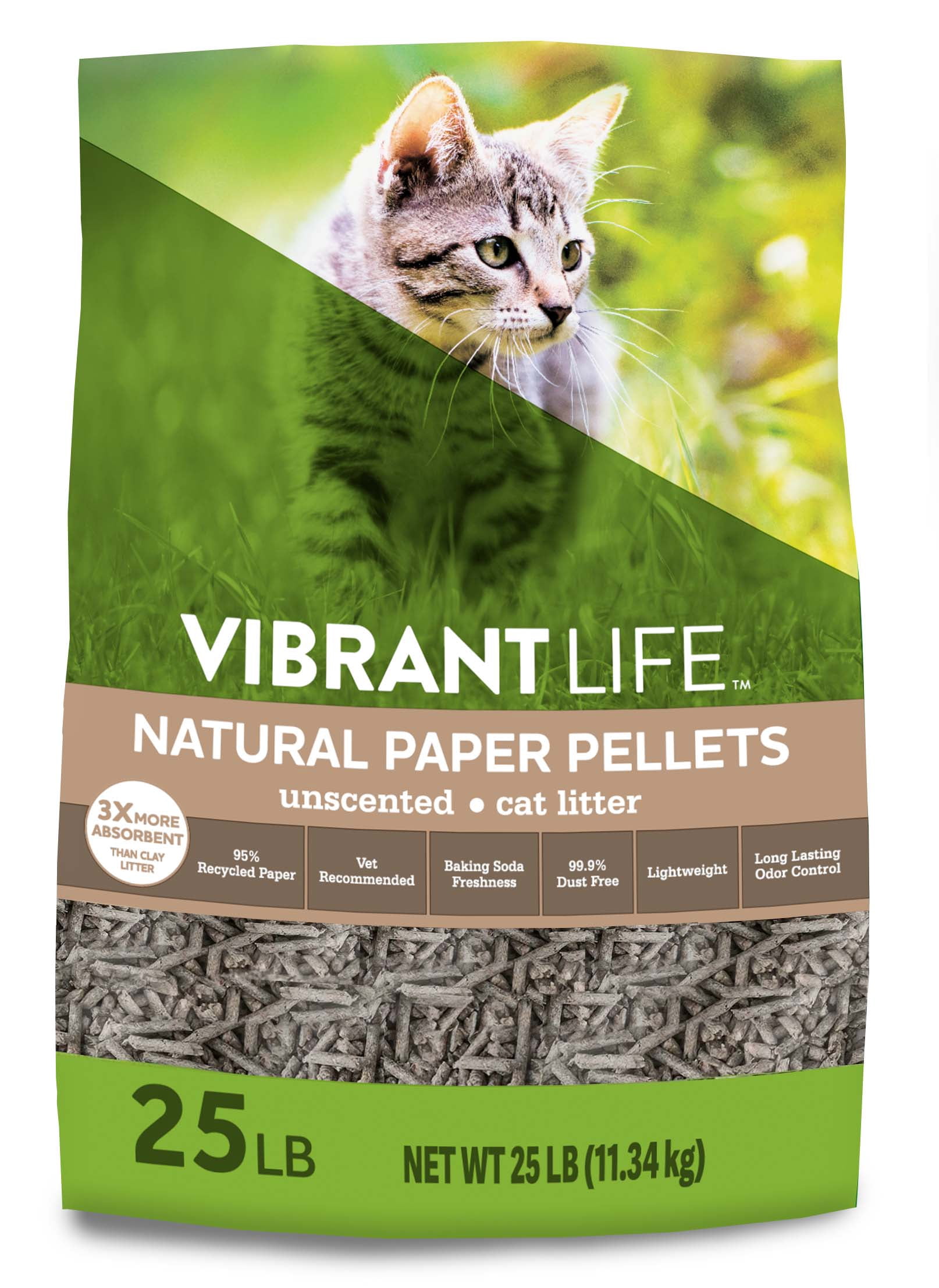 Vibrant Life Natural Paper Pellets Cat Litter, Unscented, 25 lb Bag ...