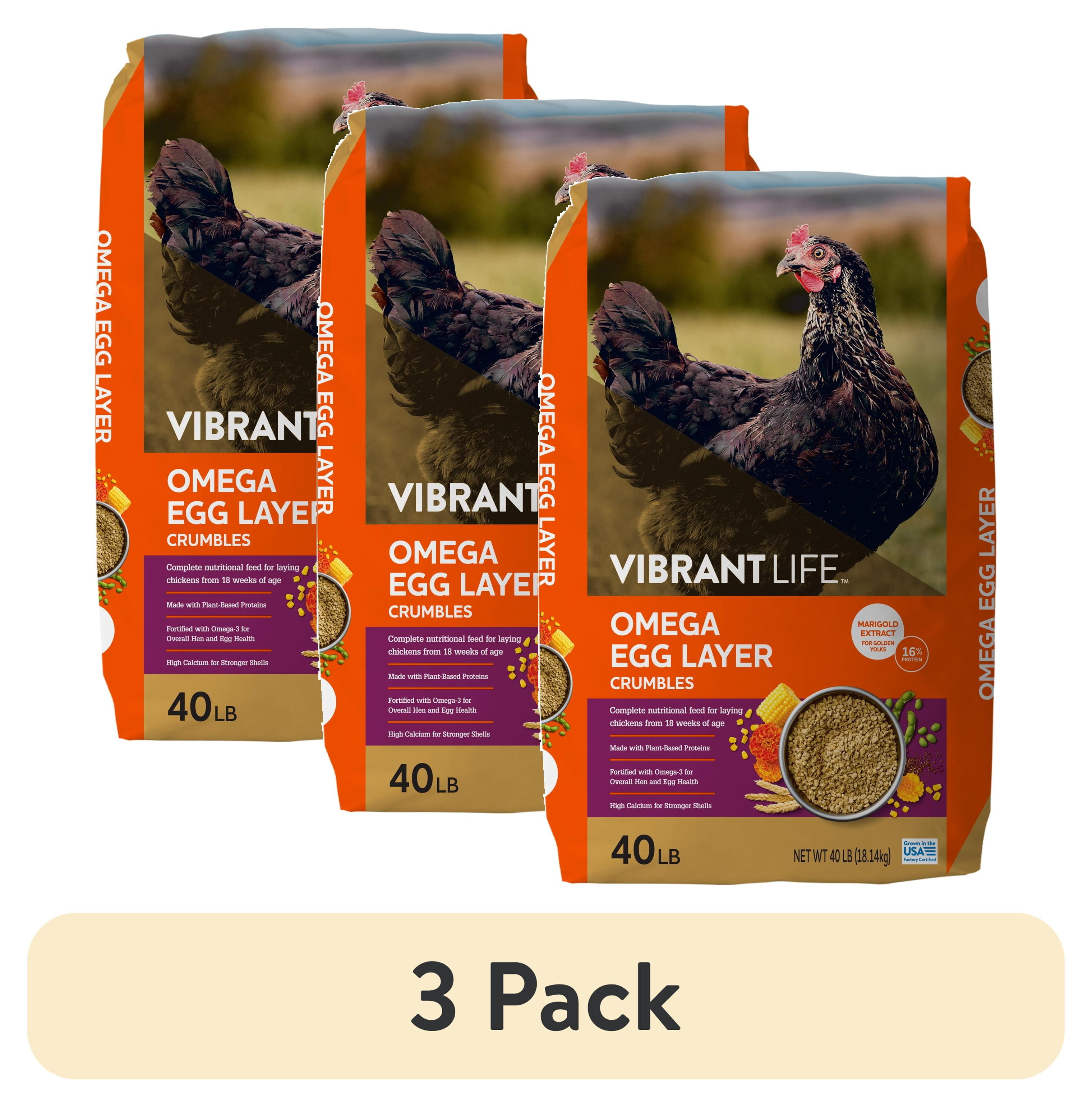 (3 pack) Vibrant Life Omega Egg Layer Crumble 40 lb Bag - Walmart.com