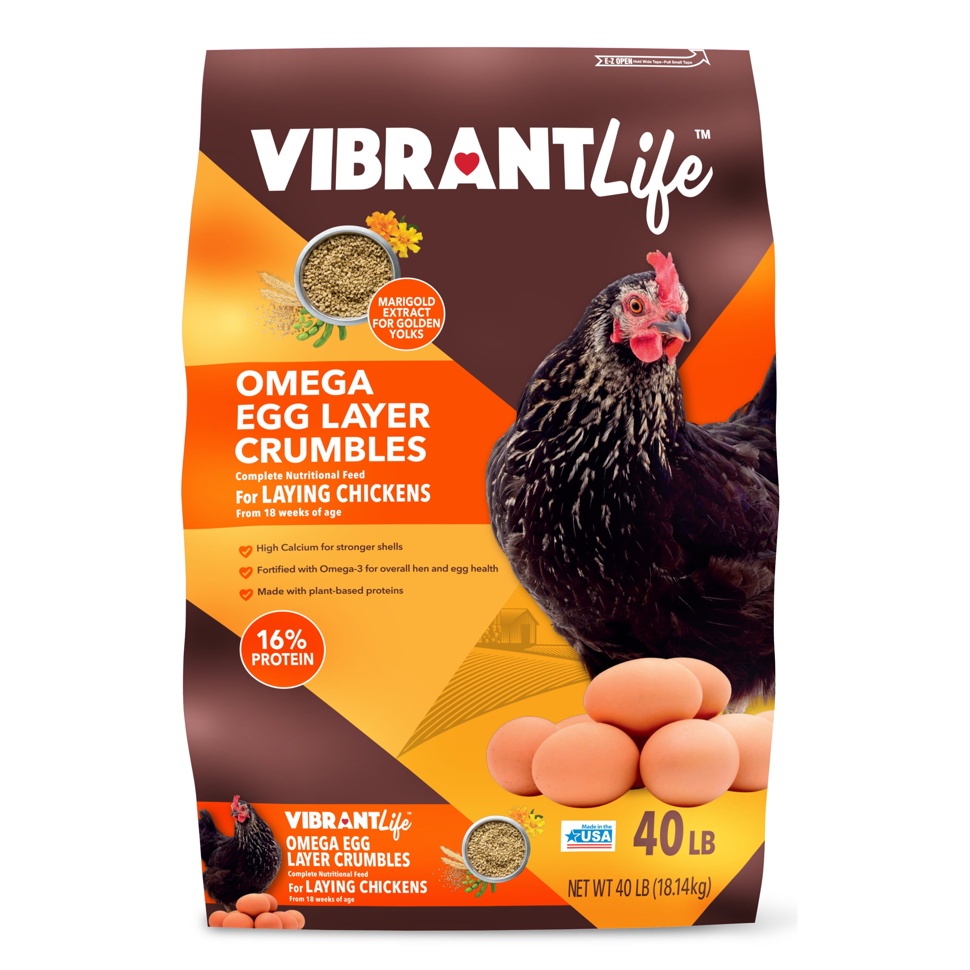 Vibrant Life Omega Egg Layer Crumbles Chicken Feed, 40 lb - Walmart.com