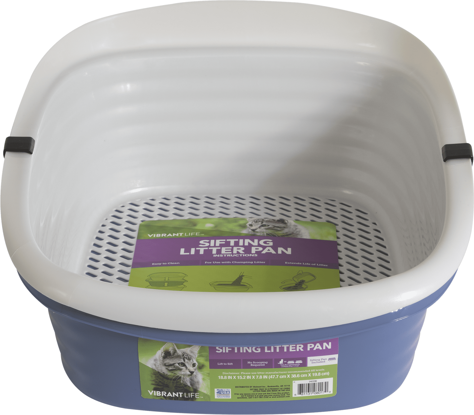 Vibrant Life Sifting Plastic Open Cat Litter Box, Large Pan, 18.88" x ...