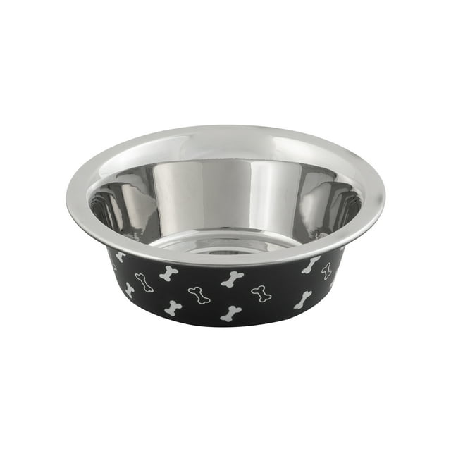 Vibrant Life Small Stainless Steel Dog Bowl, Black with Bones, 10.82 ...
