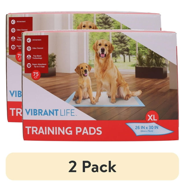(2 pack) Vibrant Life Training Pads, Dog & Puppy Pads, XL, 26 in x 30 ...