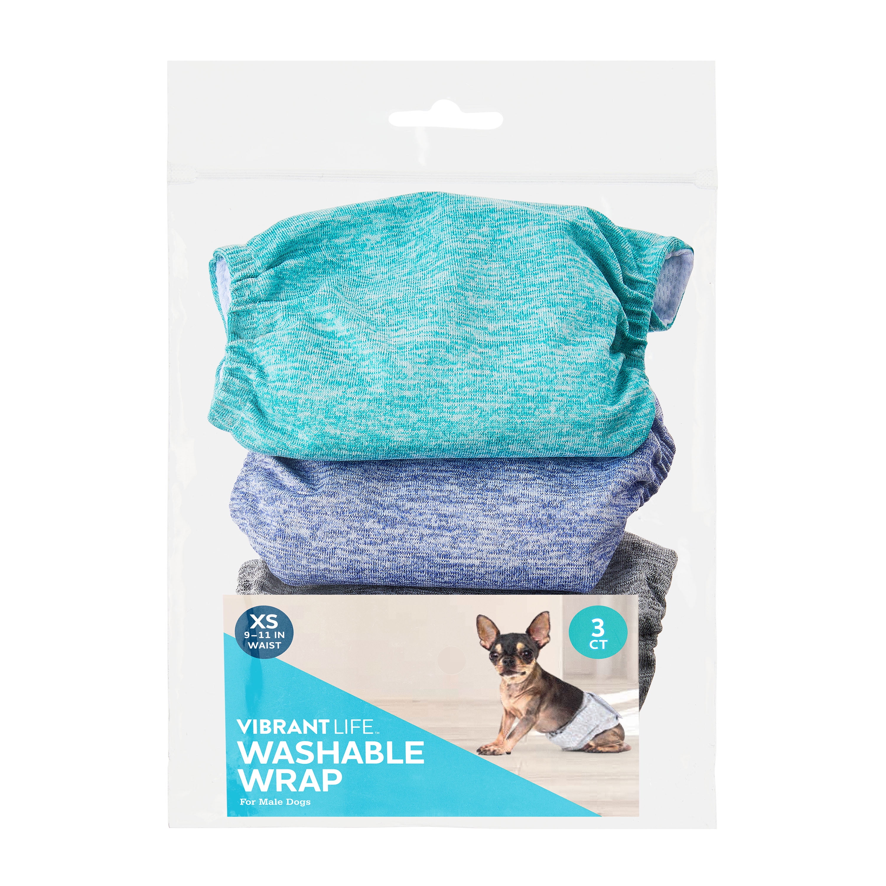 Vibrant Life Washable Dog Wraps for Male Dogs, XS, 3 Count, Breathable ...
