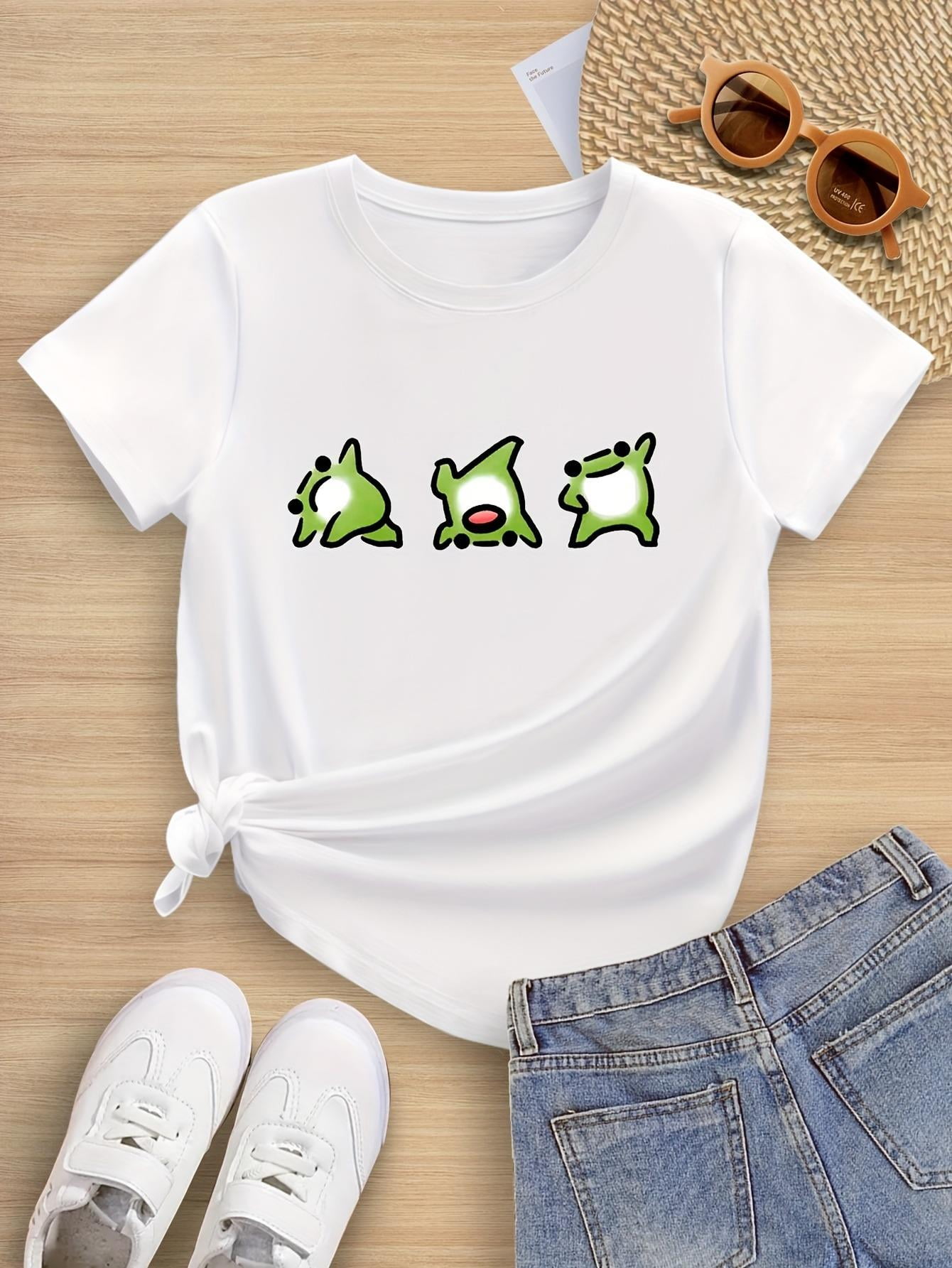 Vibrant Lime-Green Dancing Frog Print Tee for Girls - Soft, Stretchy ...