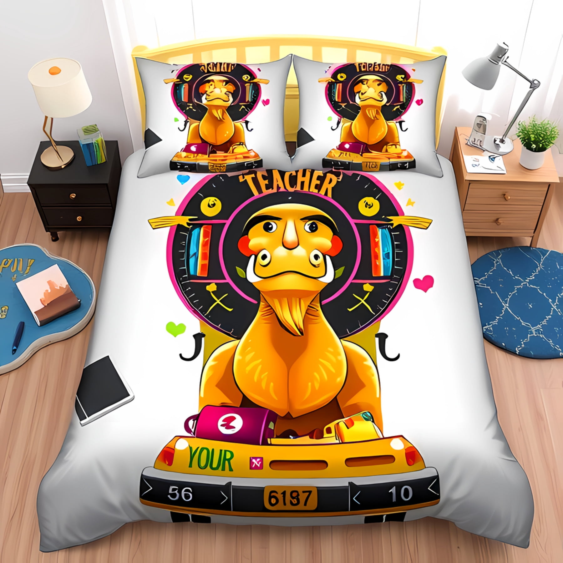 Vibrant Lion Character Duvet Cover Set - 3-Piece Bedding with School ...