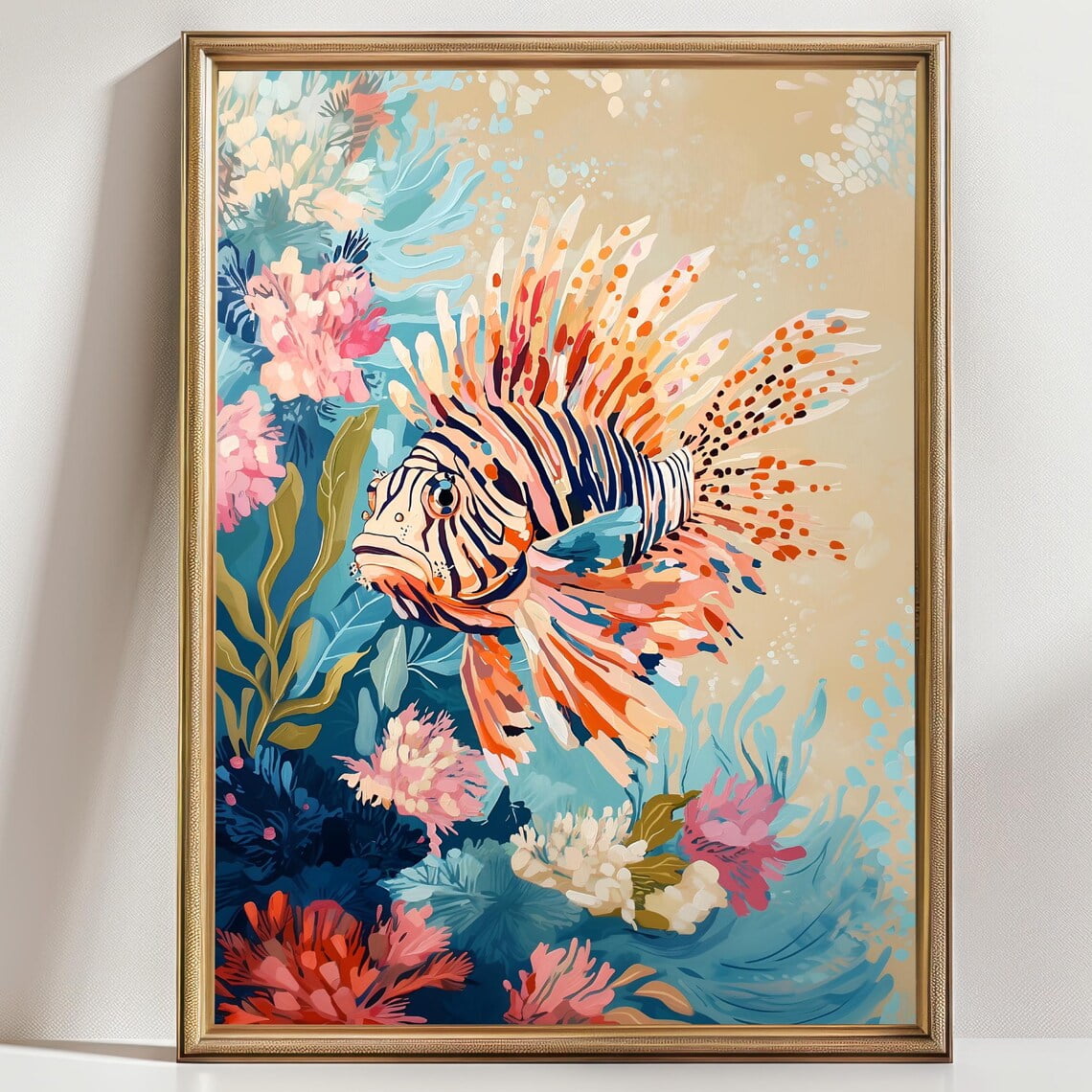 Vibrant Lion Fish Poster, Tropical Maximalist Decor, Ocean Art Print ...