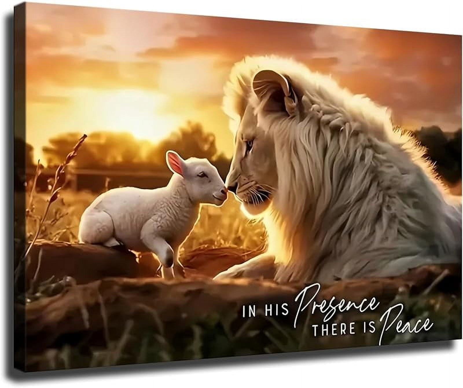 Vibrant Lion and Lamb Framed Wall Art, with Ready-to-Hang Design ...