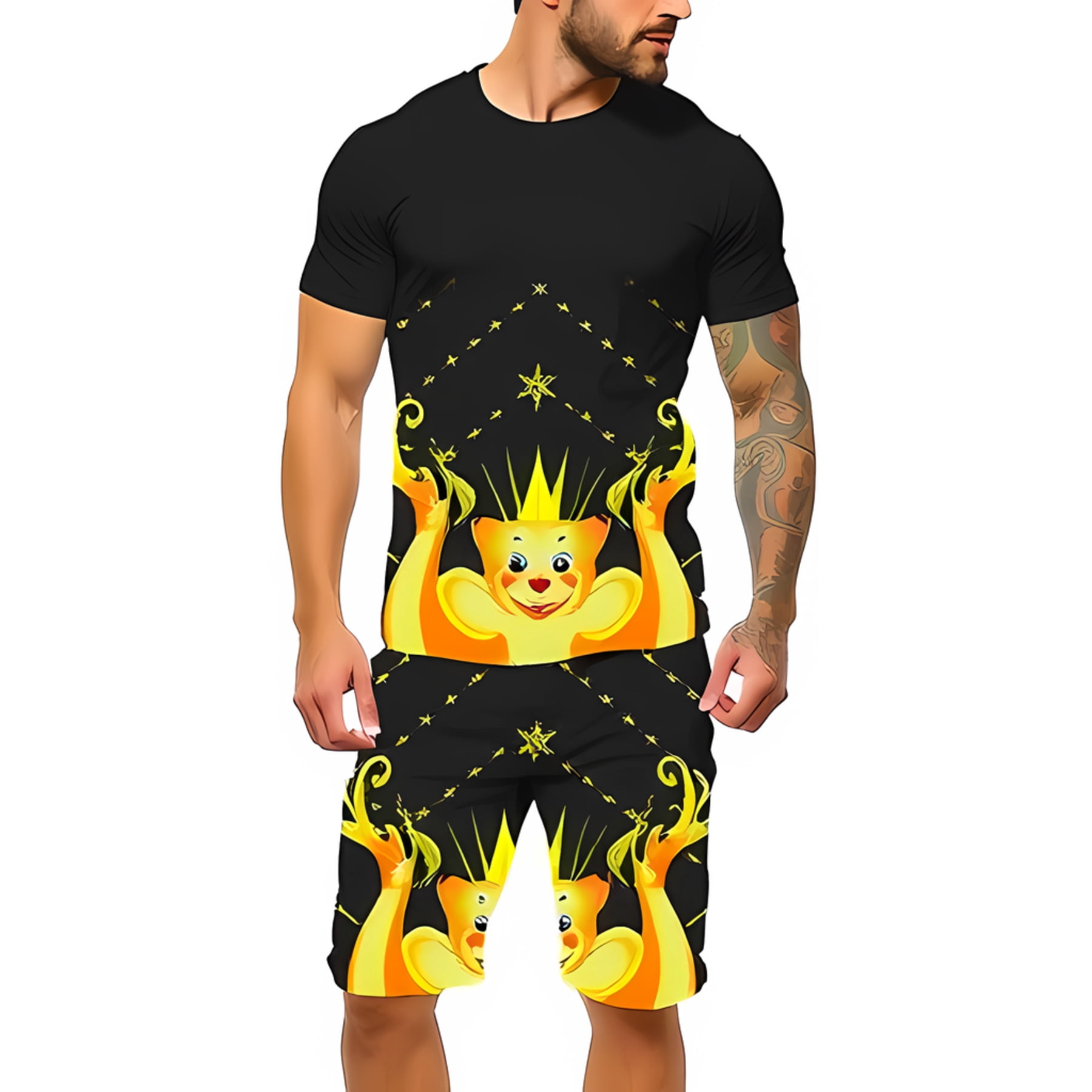 Vibrant & Lion Print T-Shirt and Shorts Set - Playful Summer Outfit ...