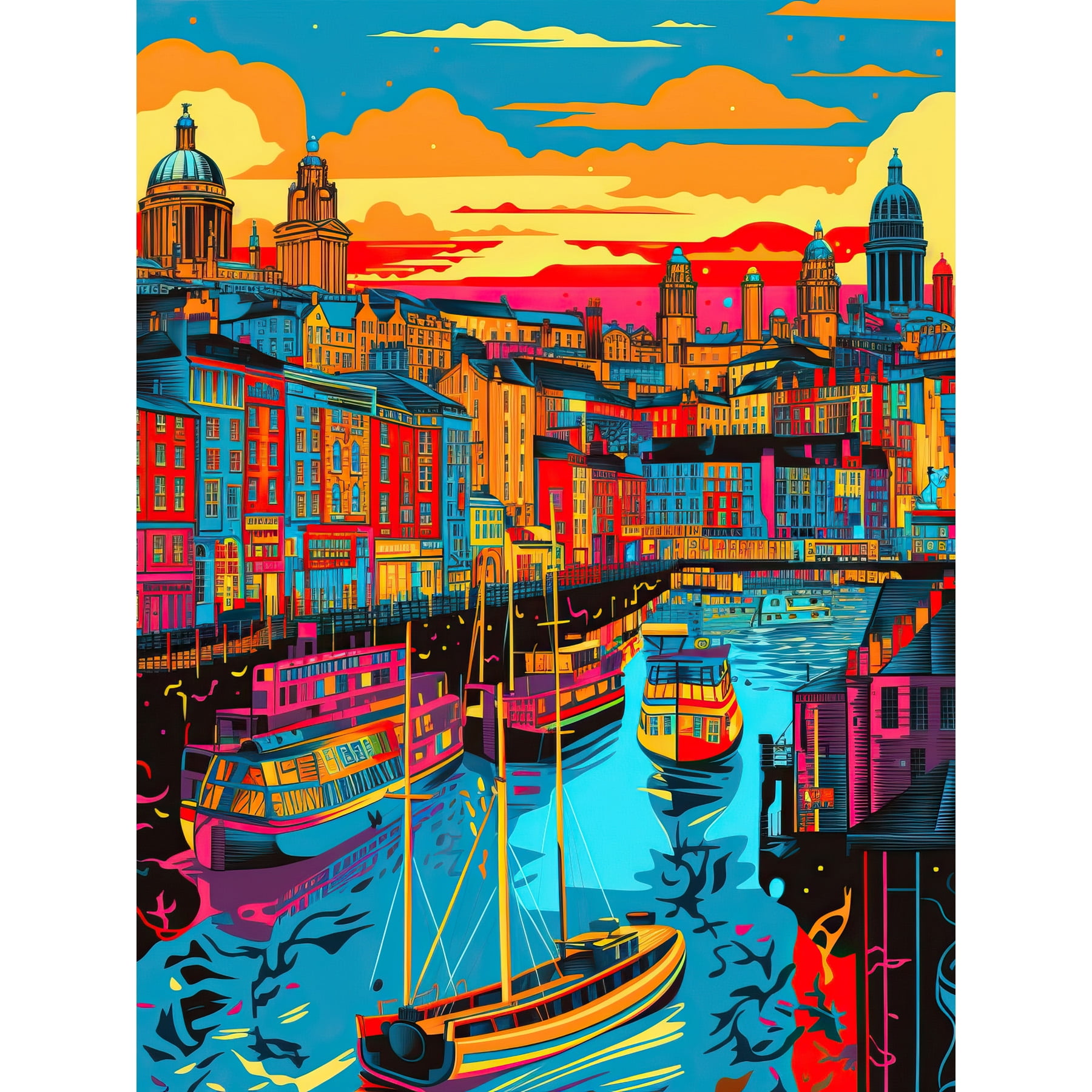 Vibrant Liverpool City Waterfront Sunset Cityscape Extra Large XL Wall ...