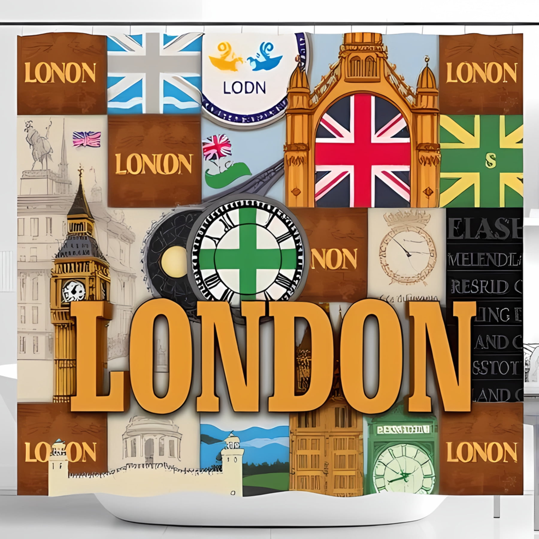 Vibrant London Collage Shower Curtain - Iconic Landmarks British Flags ...