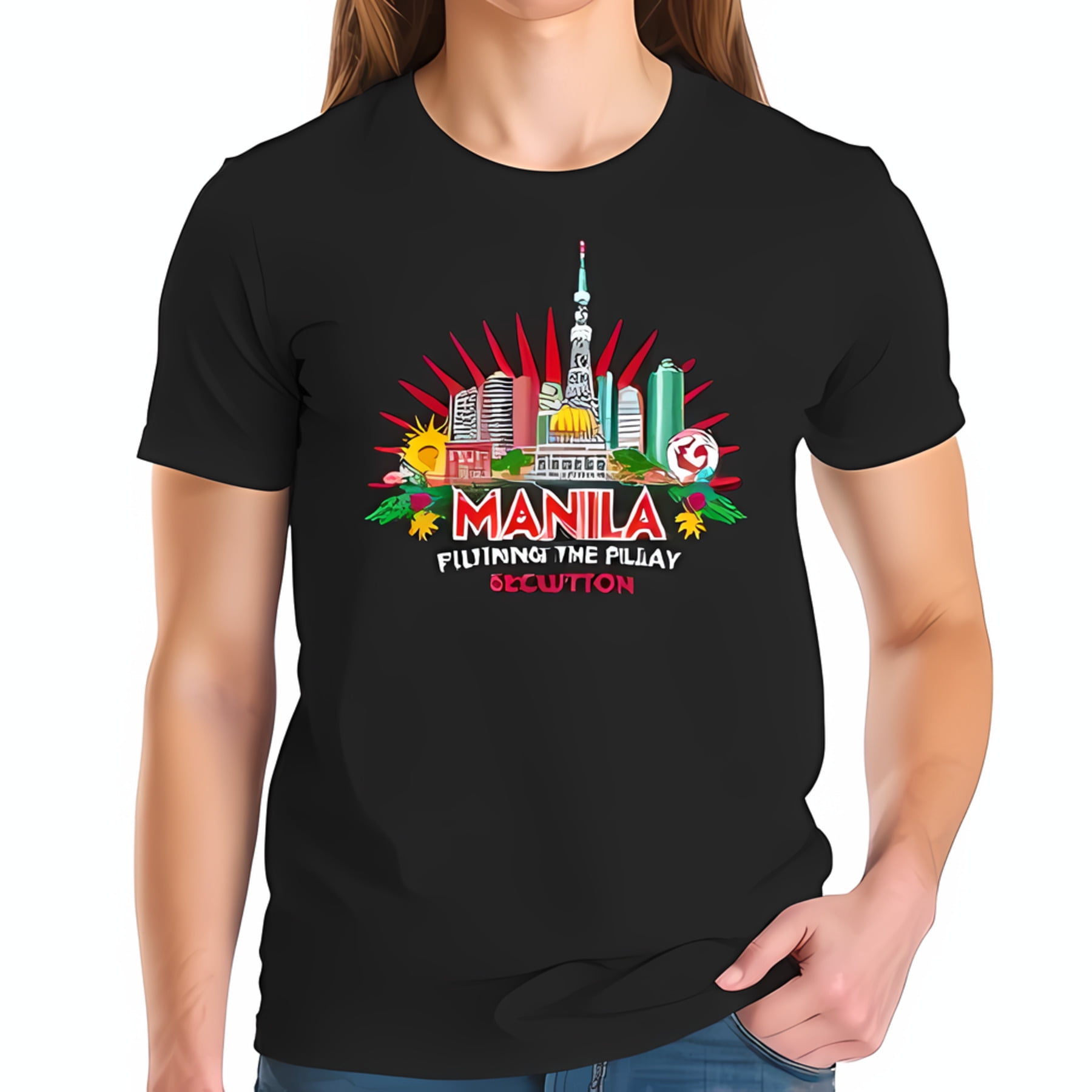 Vibrant Manila Graphic Cotton Short Sleeve T-Shirt - Iconic Skyscrapers ...