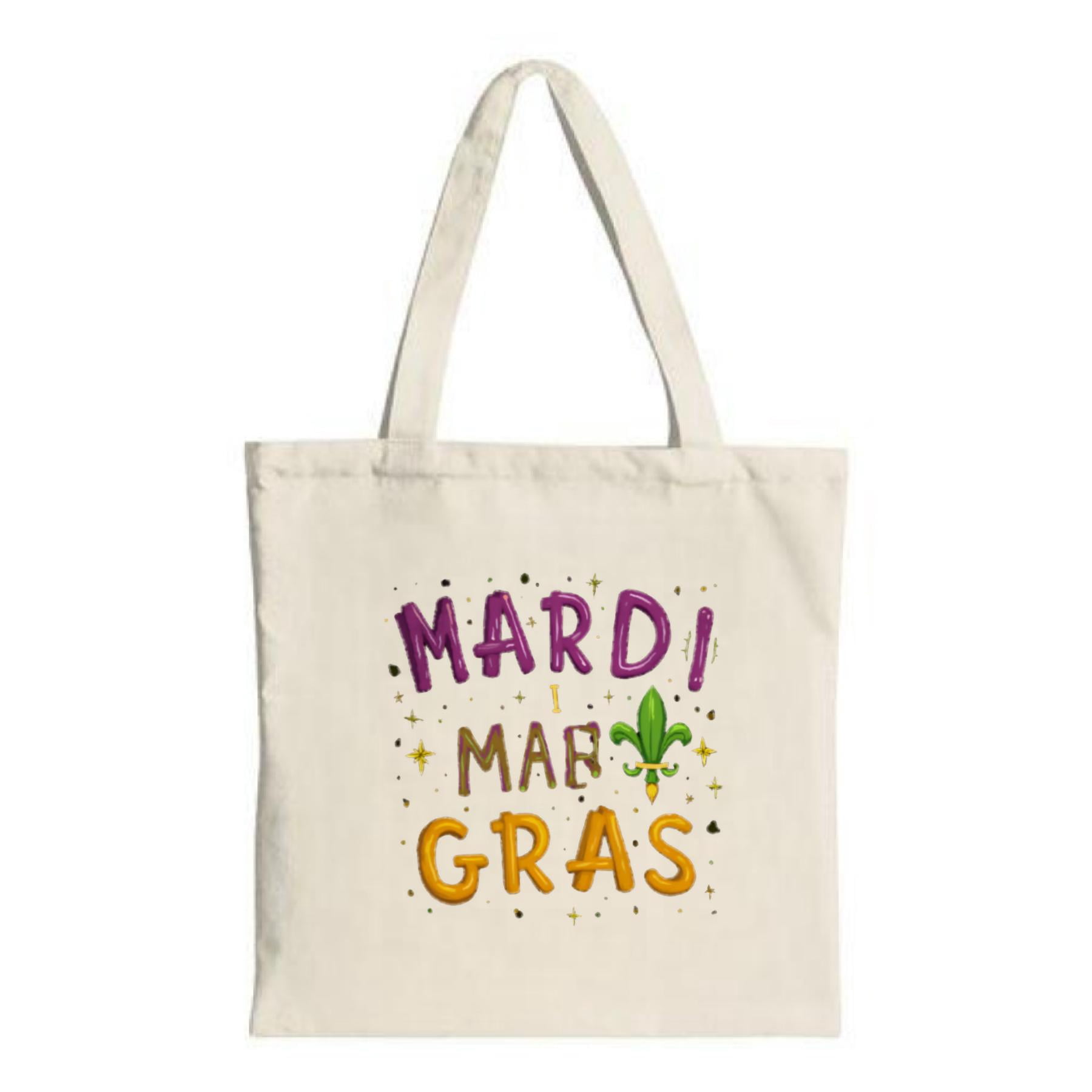 Vibrant Mardi Gras Tote Bag with " MARDI MAB GRAS " design adorned with ...