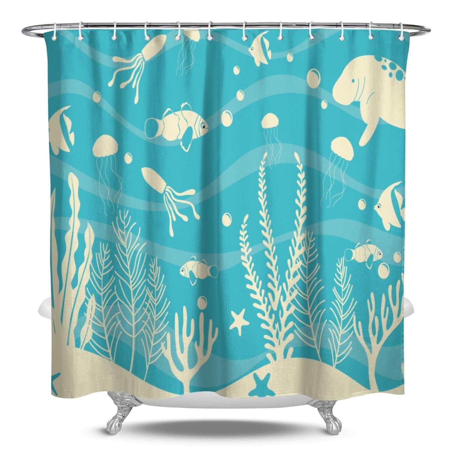 Vibrant Marine Life Shower Curtain - Water-resistant Fish & Coral Reef ...