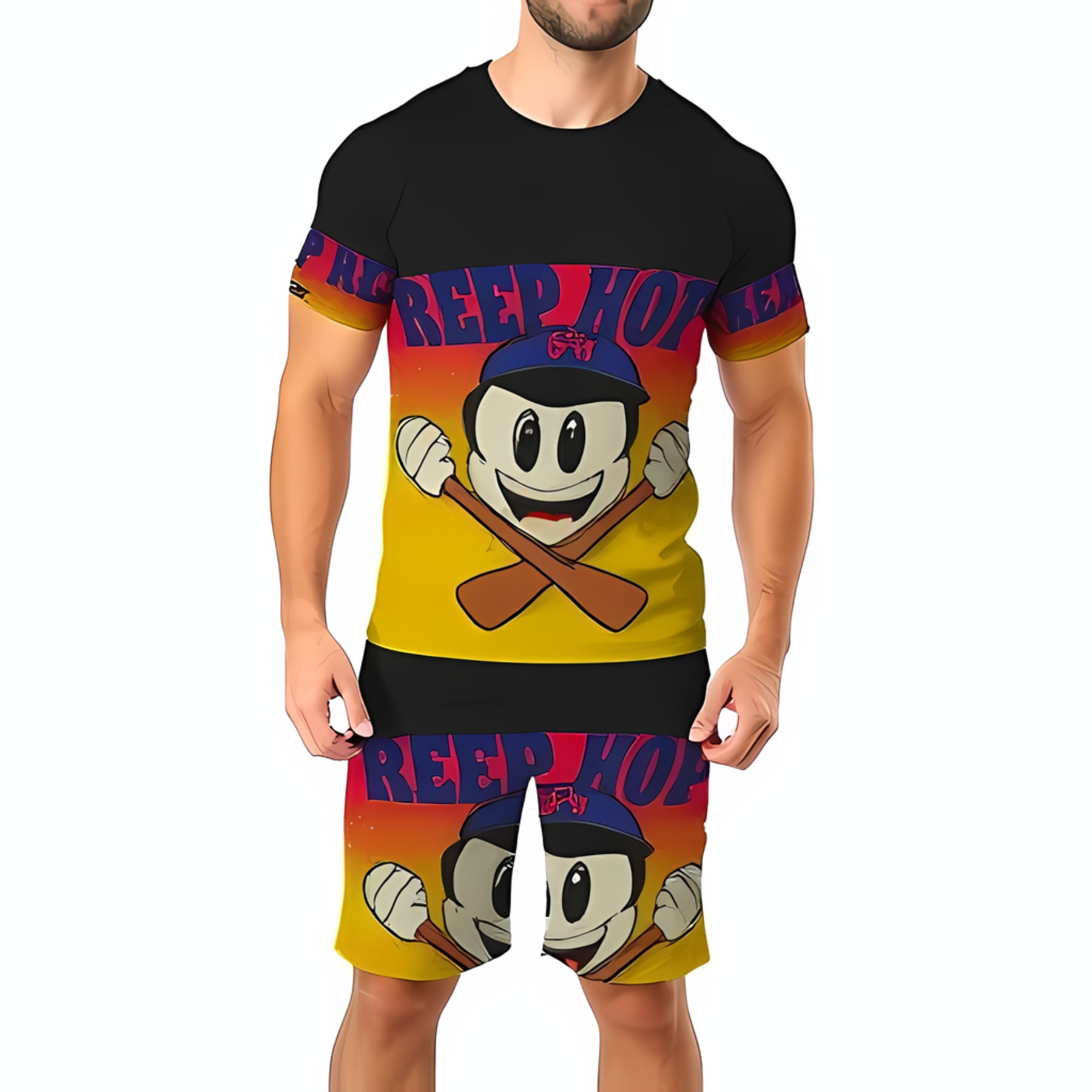 Vibrant Men's Athletic T-Shirt and Shorts Set with Cartoon Character ...