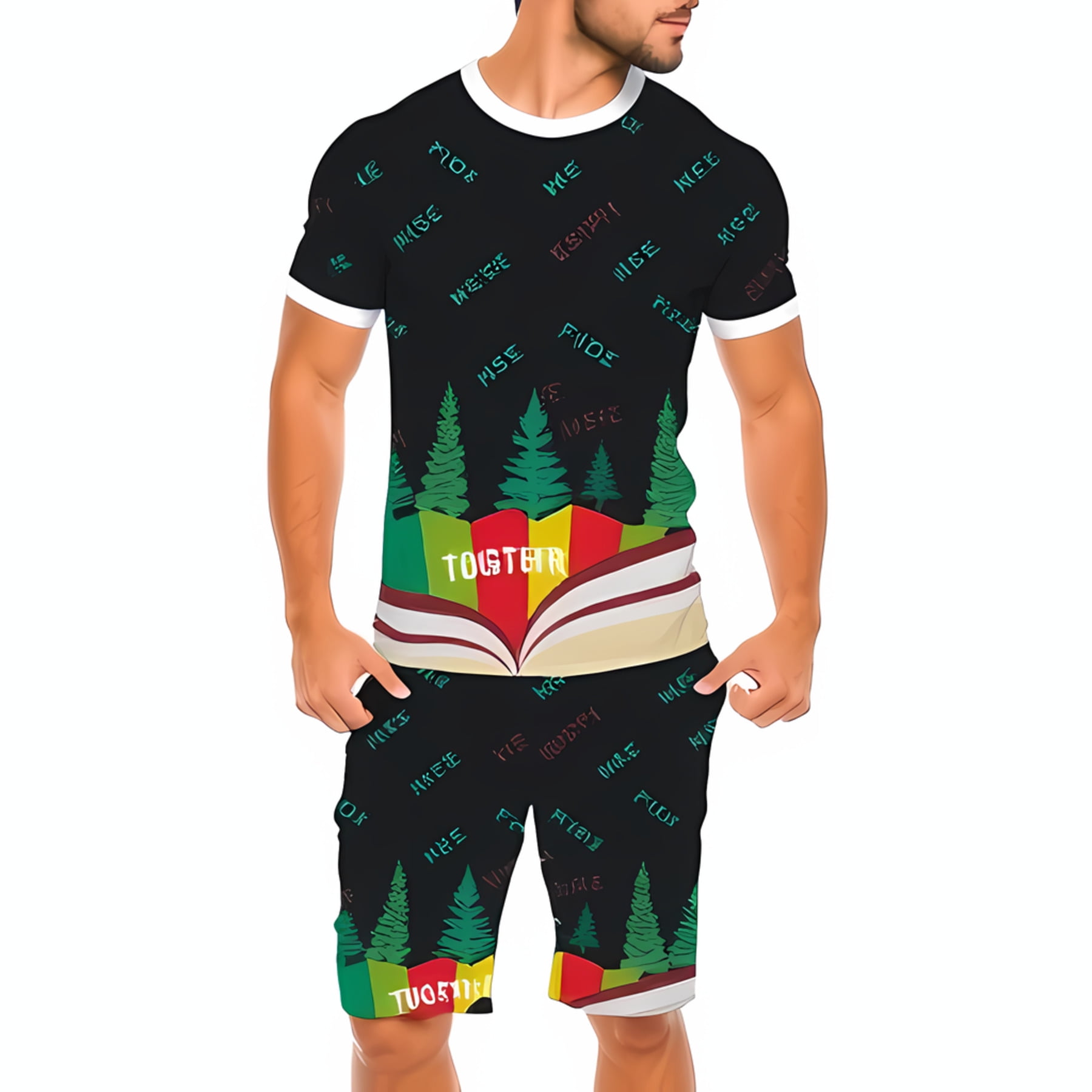 Vibrant Men's Tracksuit Set - Black with 'RISE' & 'ME' Pattern Trees ...