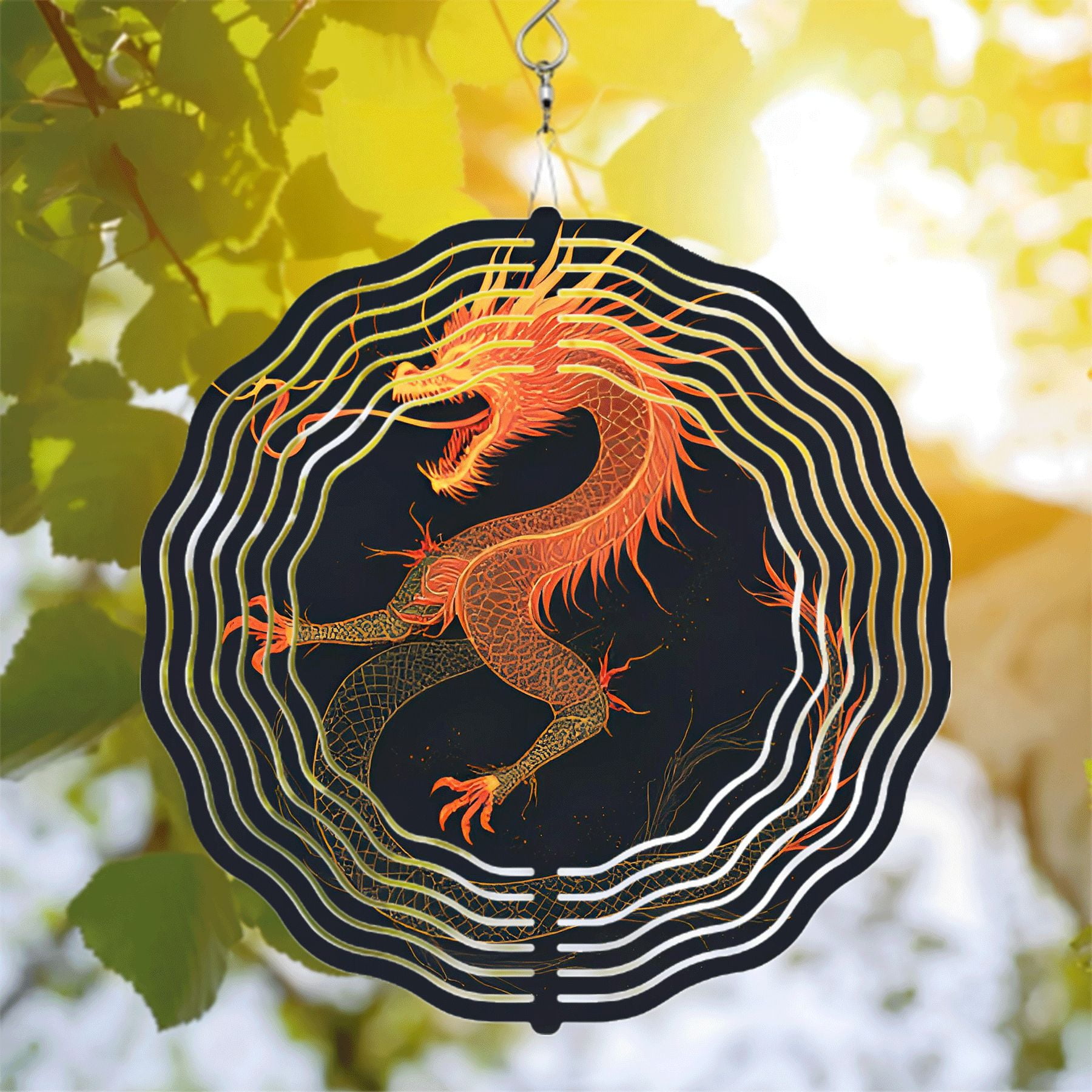 Vibrant Metal Dragon Wind Spinner & Chime - Intricate Scales & Flames ...