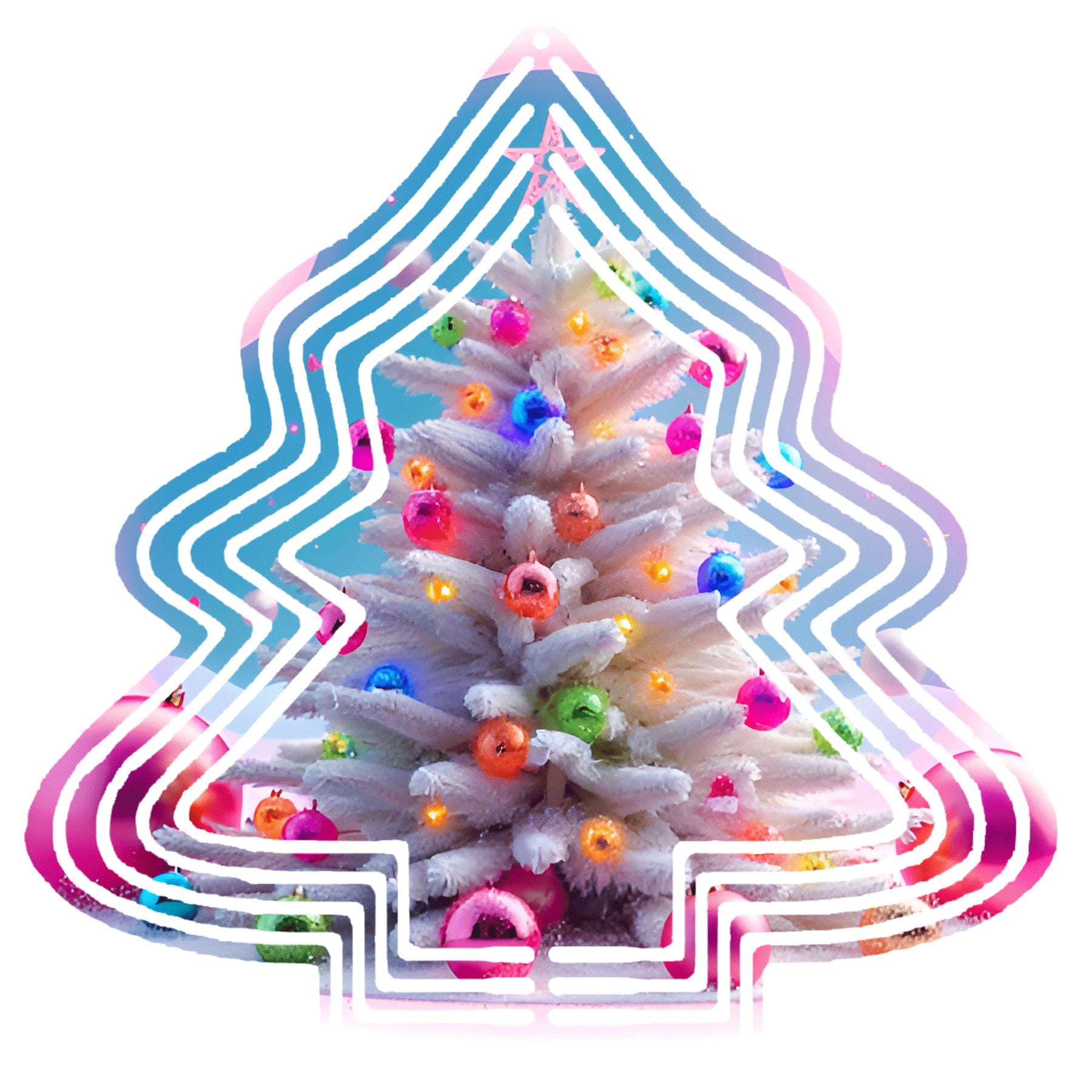 Vibrant Metal Hanging Christmas Tree Wind Spinner - Colorful Ornaments ...
