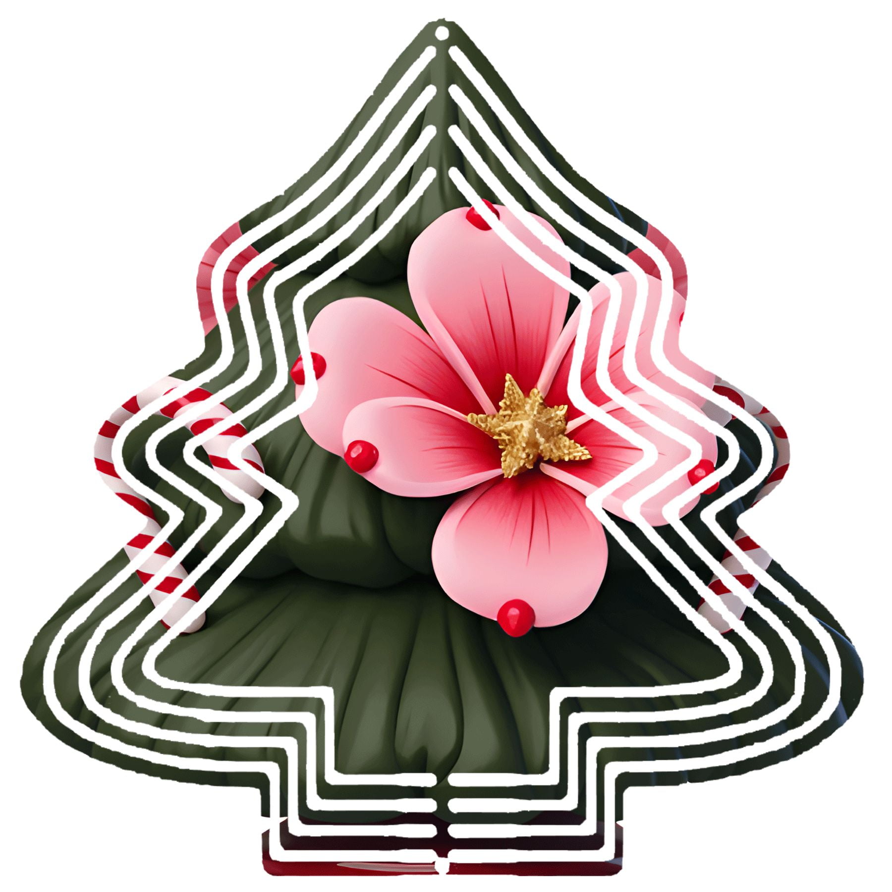 Vibrant Metal Hanging Christmas Tree Wind Spinner with Pink Flower ...
