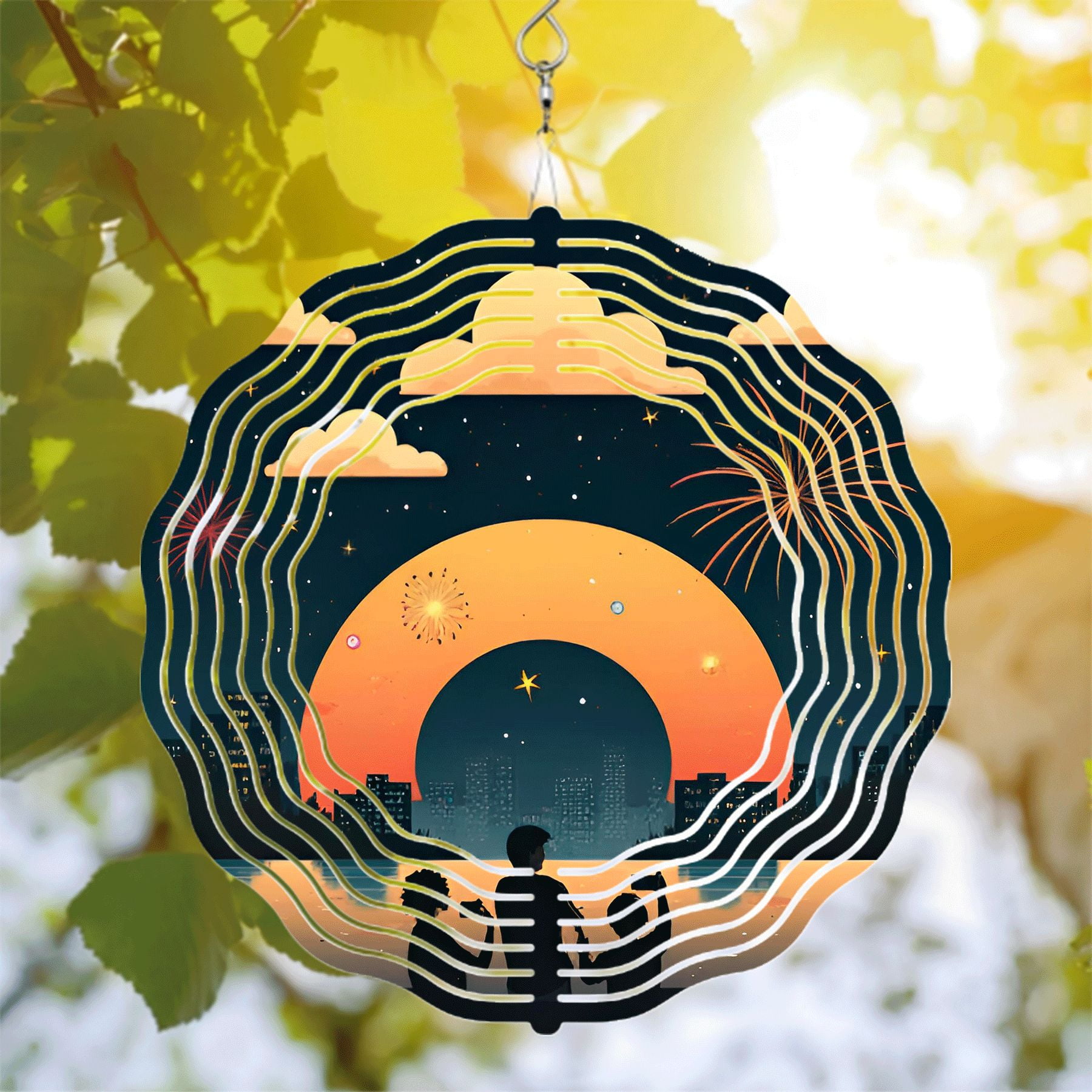 Vibrant Metal Hanging Wind Spinner - Concentric Waves Design for Yard ...
