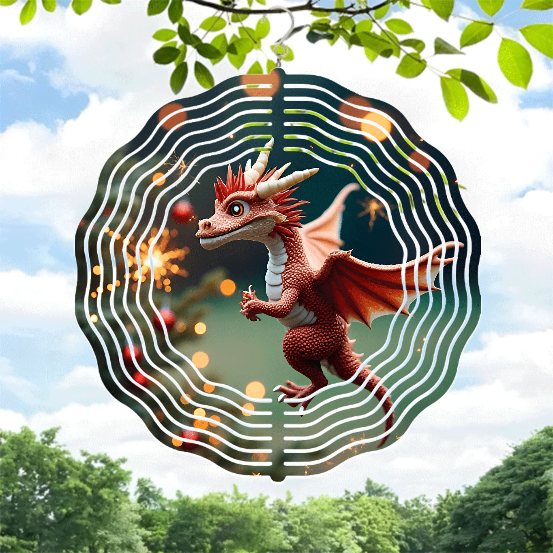 Vibrant Metal Hanging Wind Spinner - Playful Design with Circular White ...