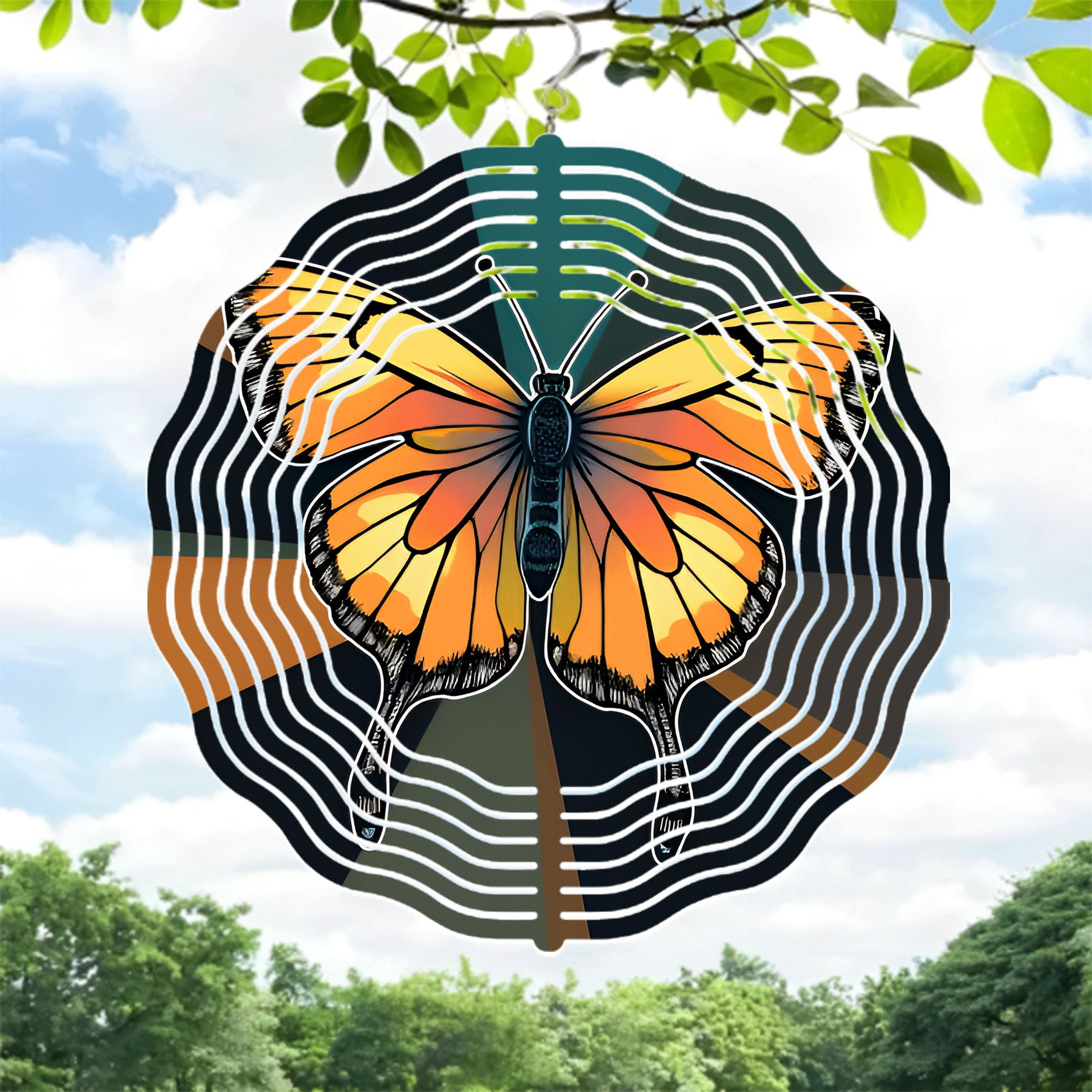 Vibrant Metal Hanging Wind Spinner with Butterfly Design - Colorful ...