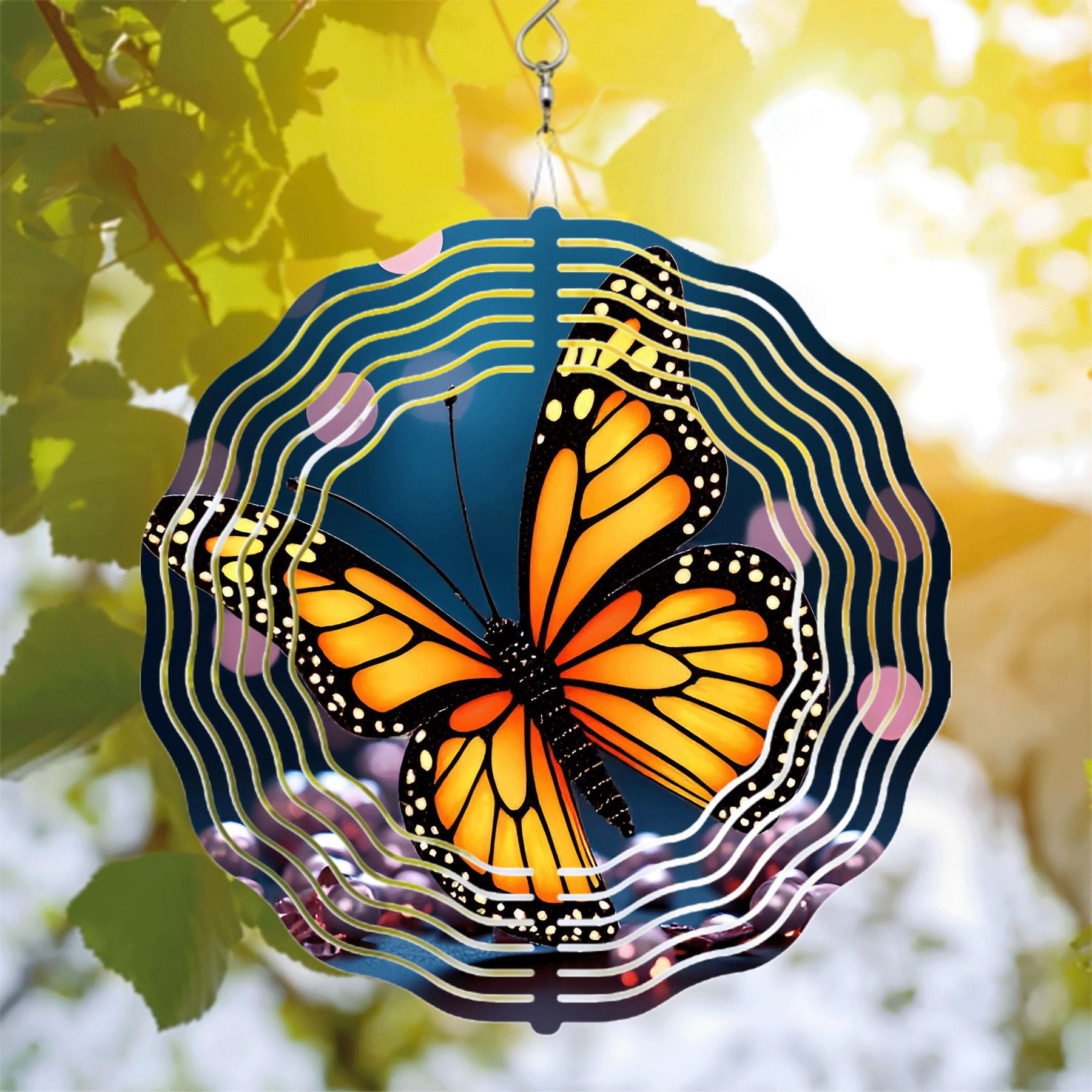 Vibrant Metal Hanging Wind Spinner with Butterfly Design - Orange ...
