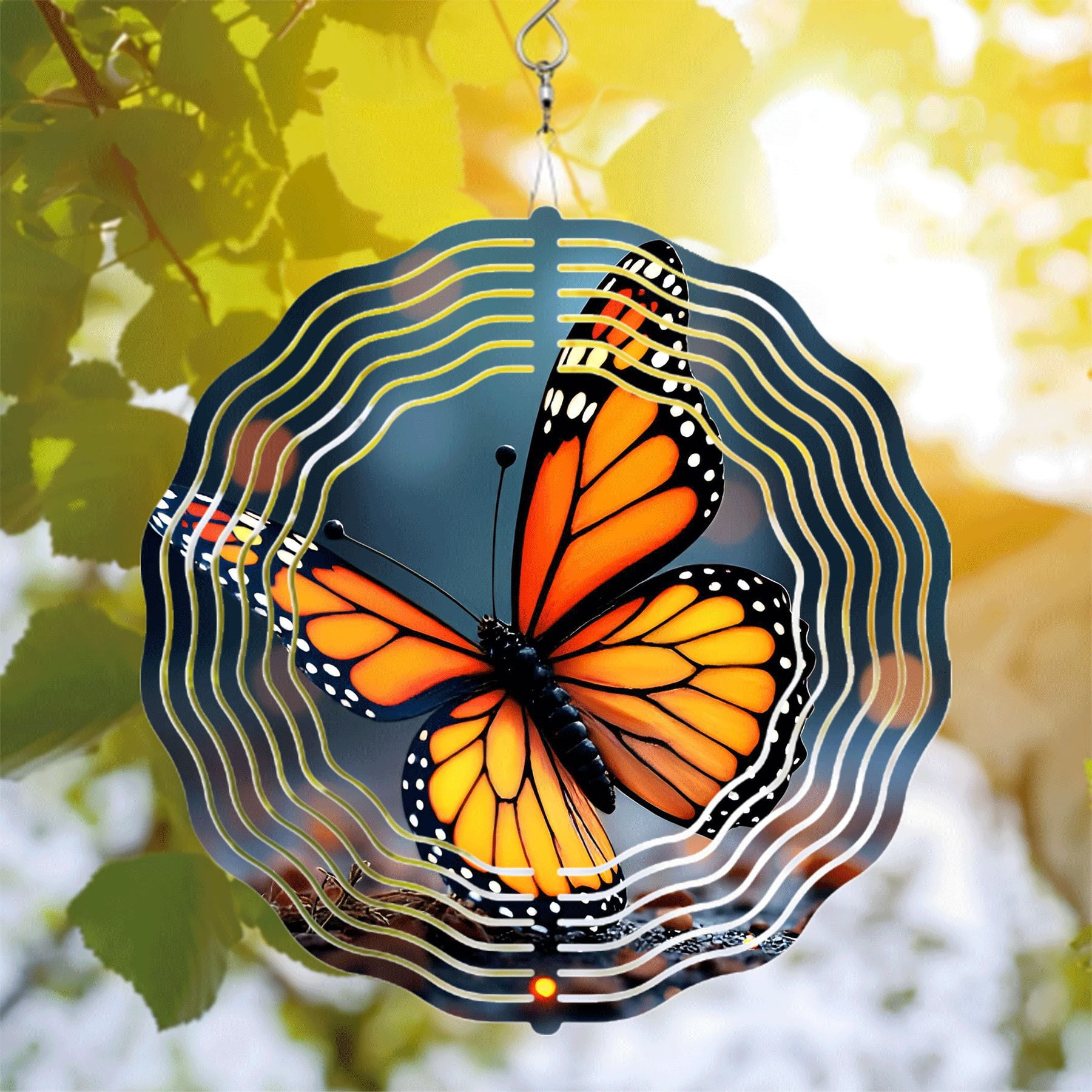 Vibrant Metal Hanging Wind Spinner with Butterfly Design - Orange ...