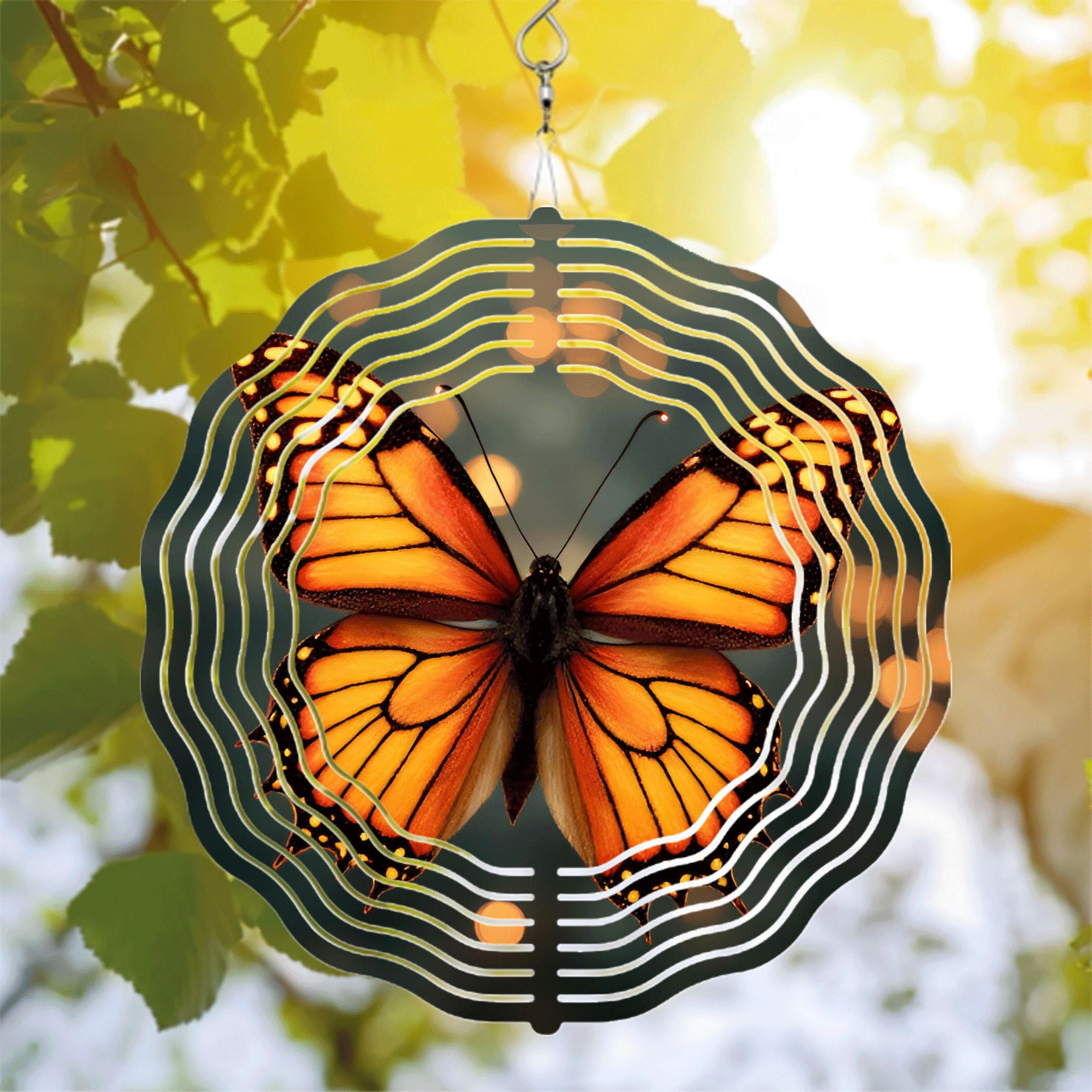 Vibrant Metal Hanging Wind Spinner with Butterfly Design - Orange ...