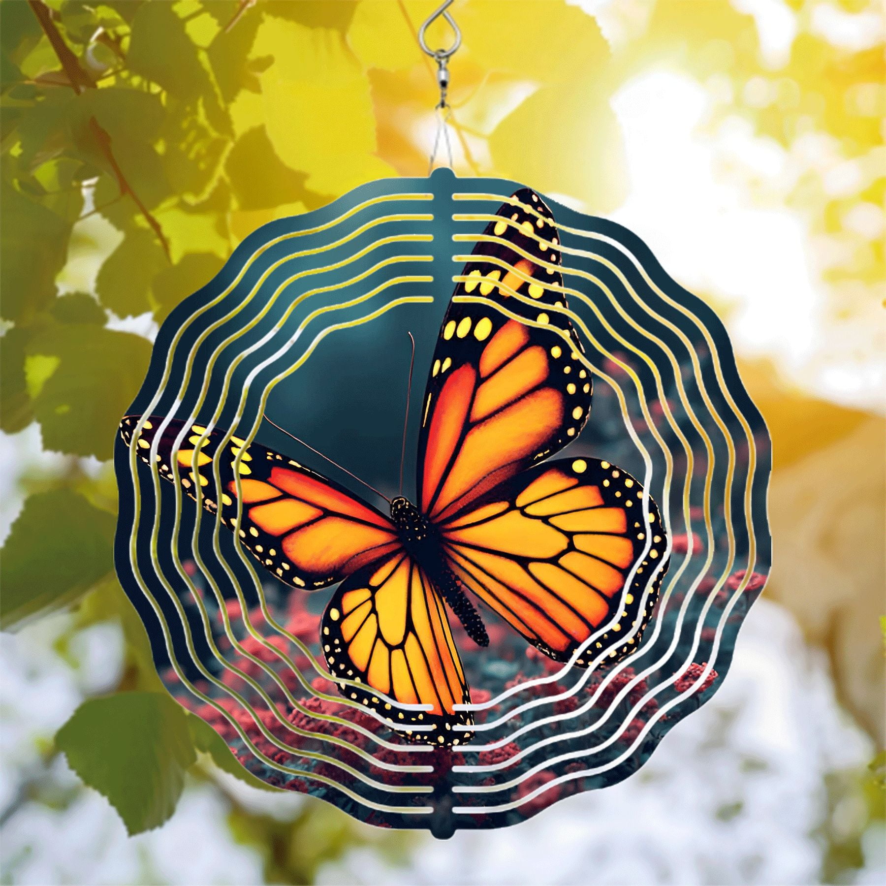 Vibrant Metal Hanging Wind Spinner with Butterfly Design - Orange ...