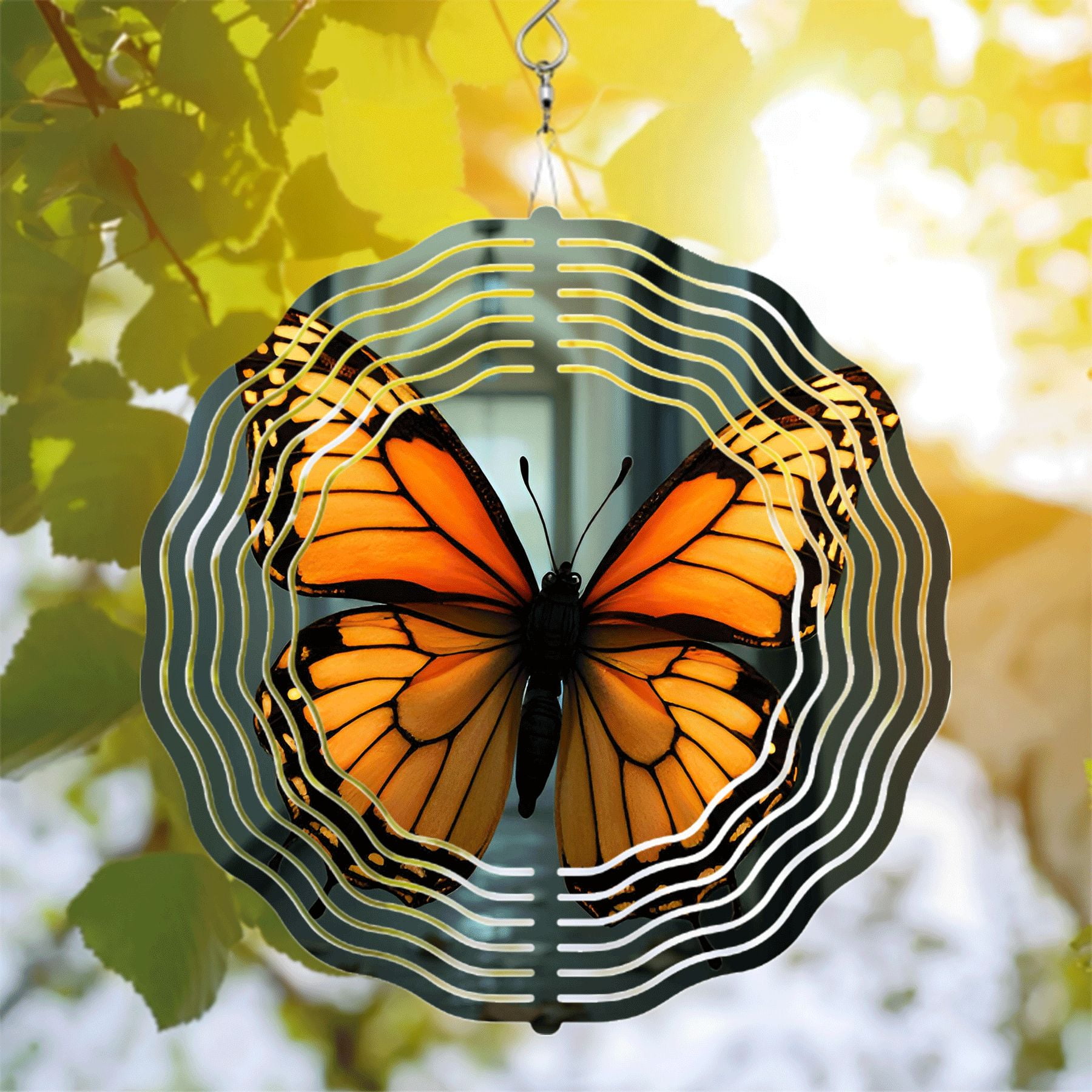 Vibrant Metal Hanging Wind Spinner with Butterfly Design - Orange ...