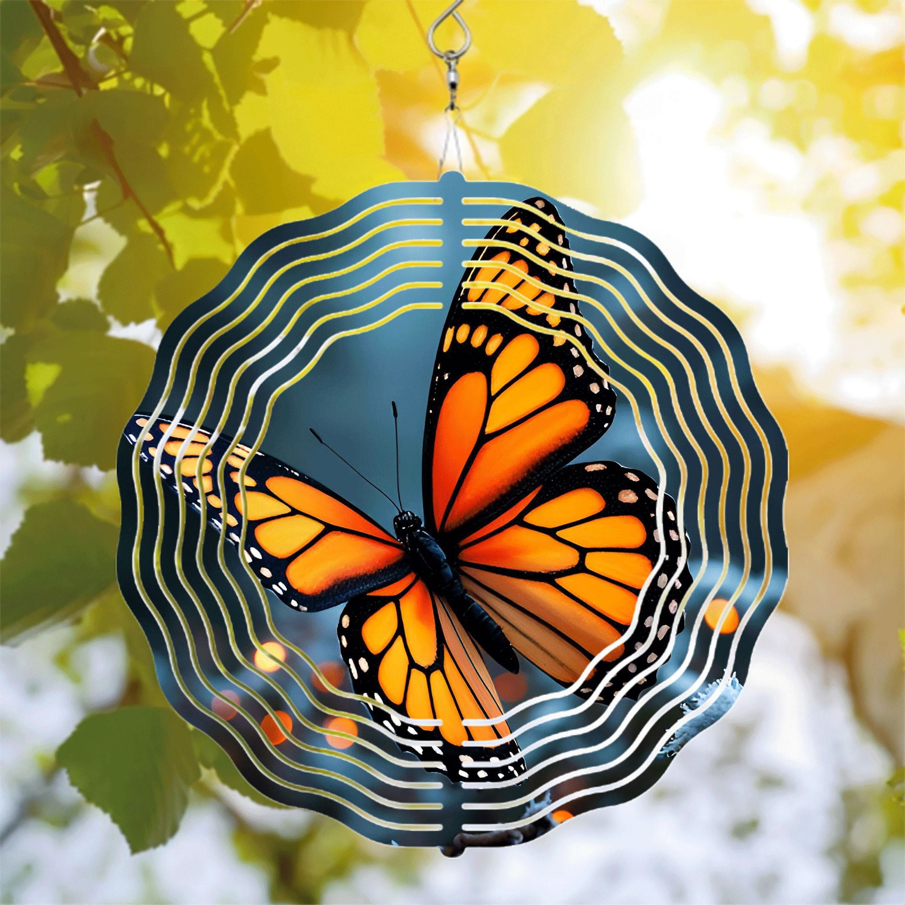 Vibrant Metal Hanging Wind Spinner with Butterfly Design - Orange ...