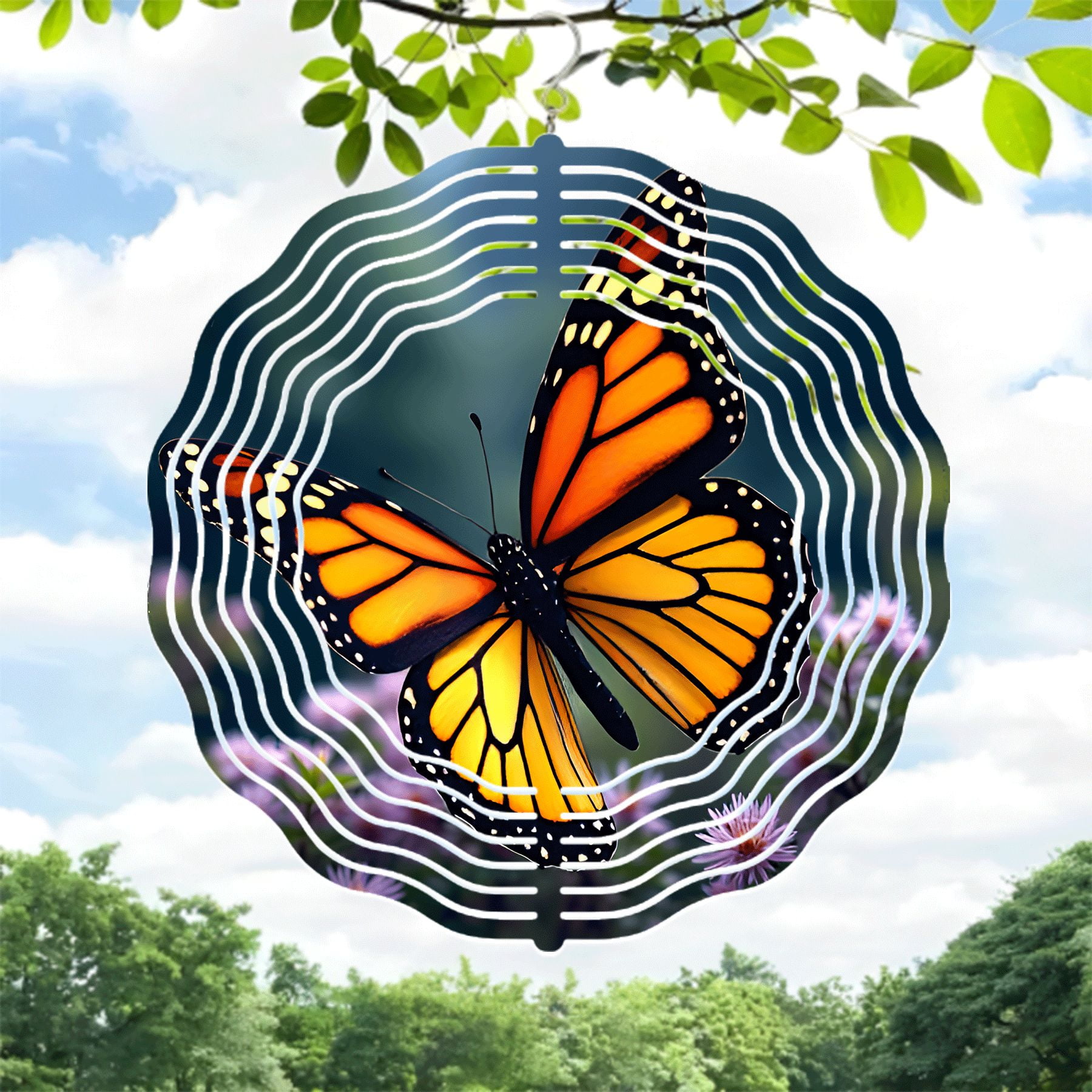 Vibrant Metal Hanging Wind Spinner with Butterfly Design - Orange ...