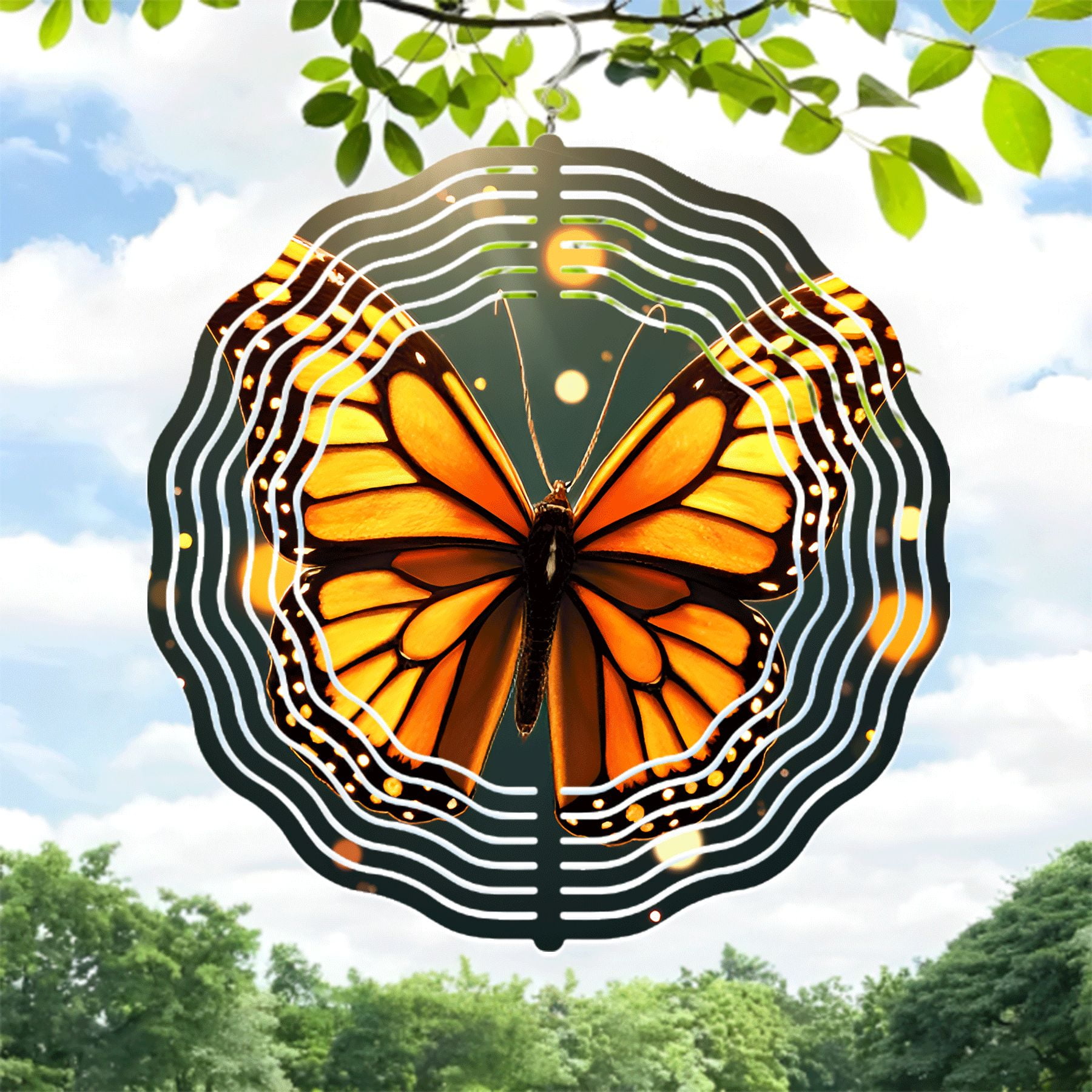 Vibrant Metal Hanging Wind Spinner with Butterfly Design - Orange ...