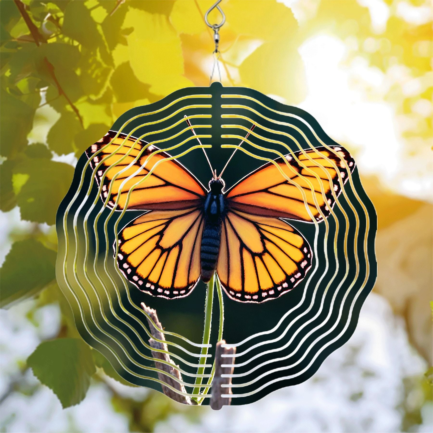 Vibrant Metal Hanging Wind Spinner with Butterfly Design - Orange ...