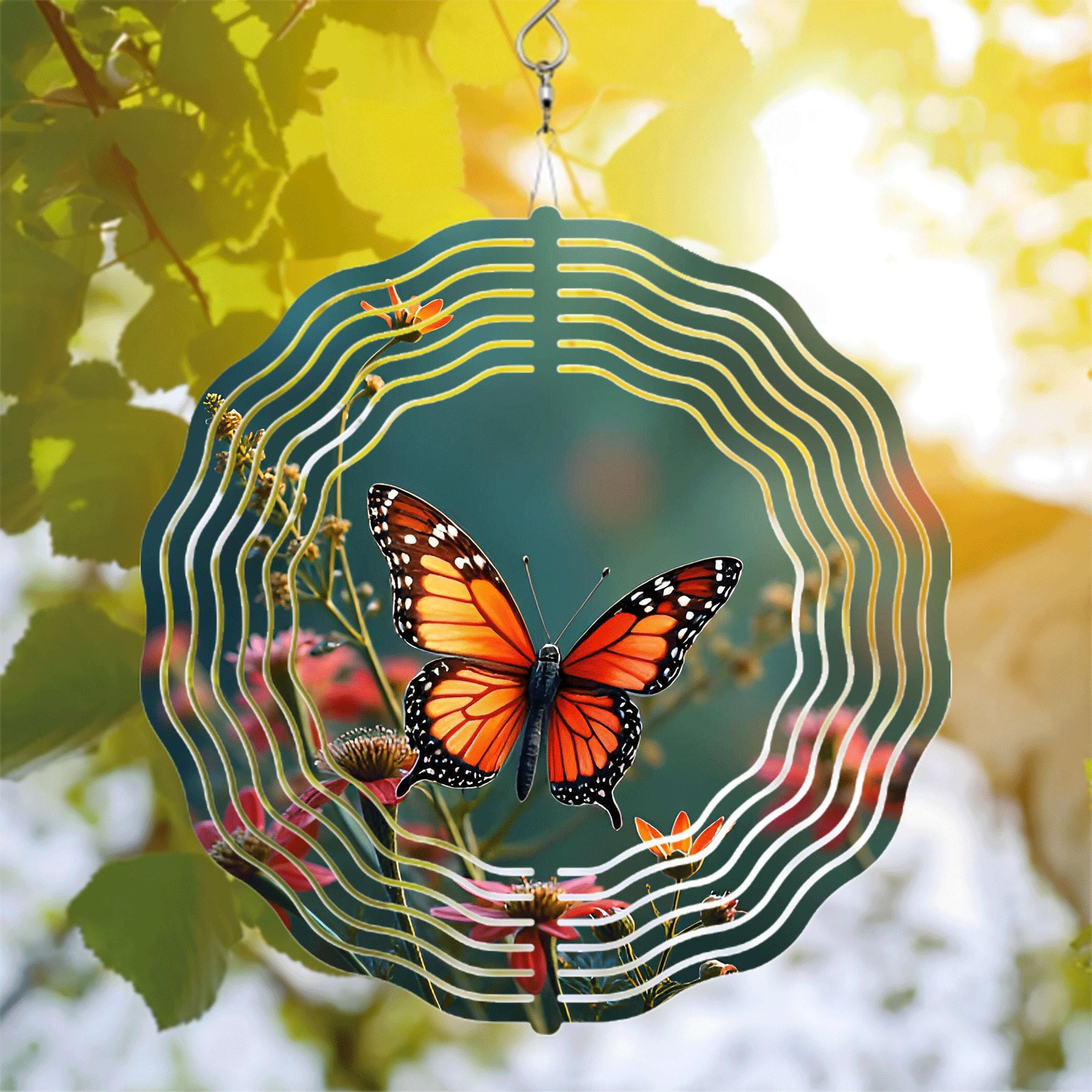 Vibrant Metal Hanging Wind Spinner with Butterfly Design - Orange ...
