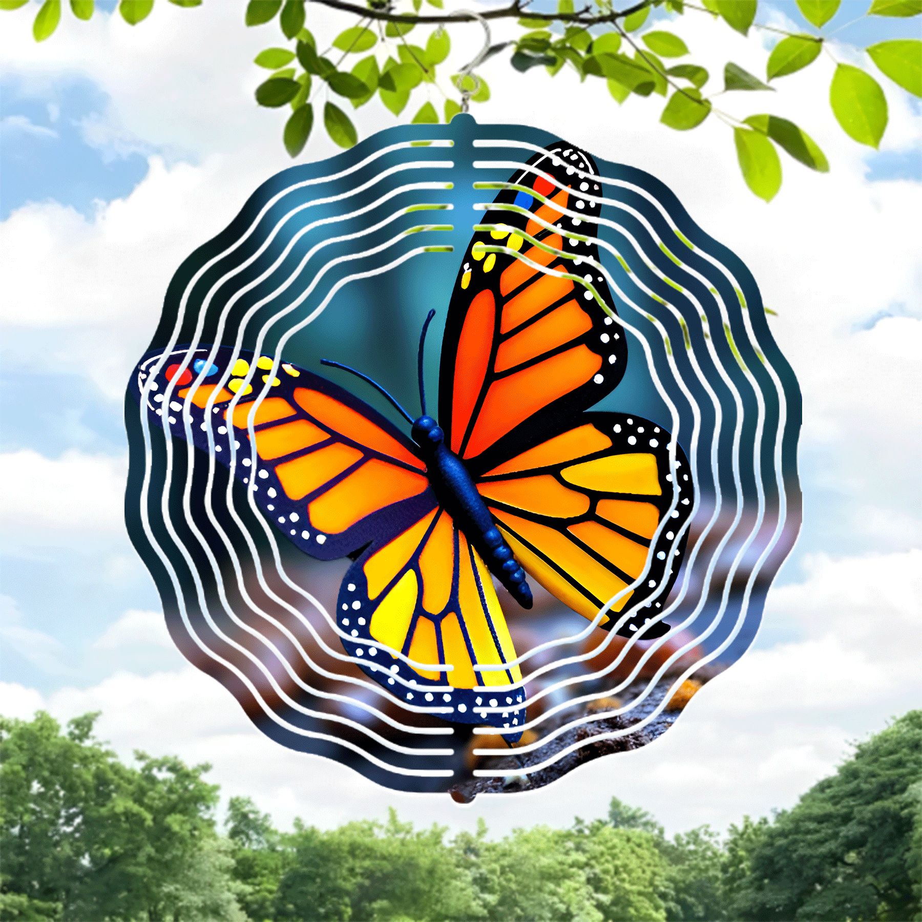 Vibrant Metal Hanging Wind Spinner with Butterfly Design - Orange ...