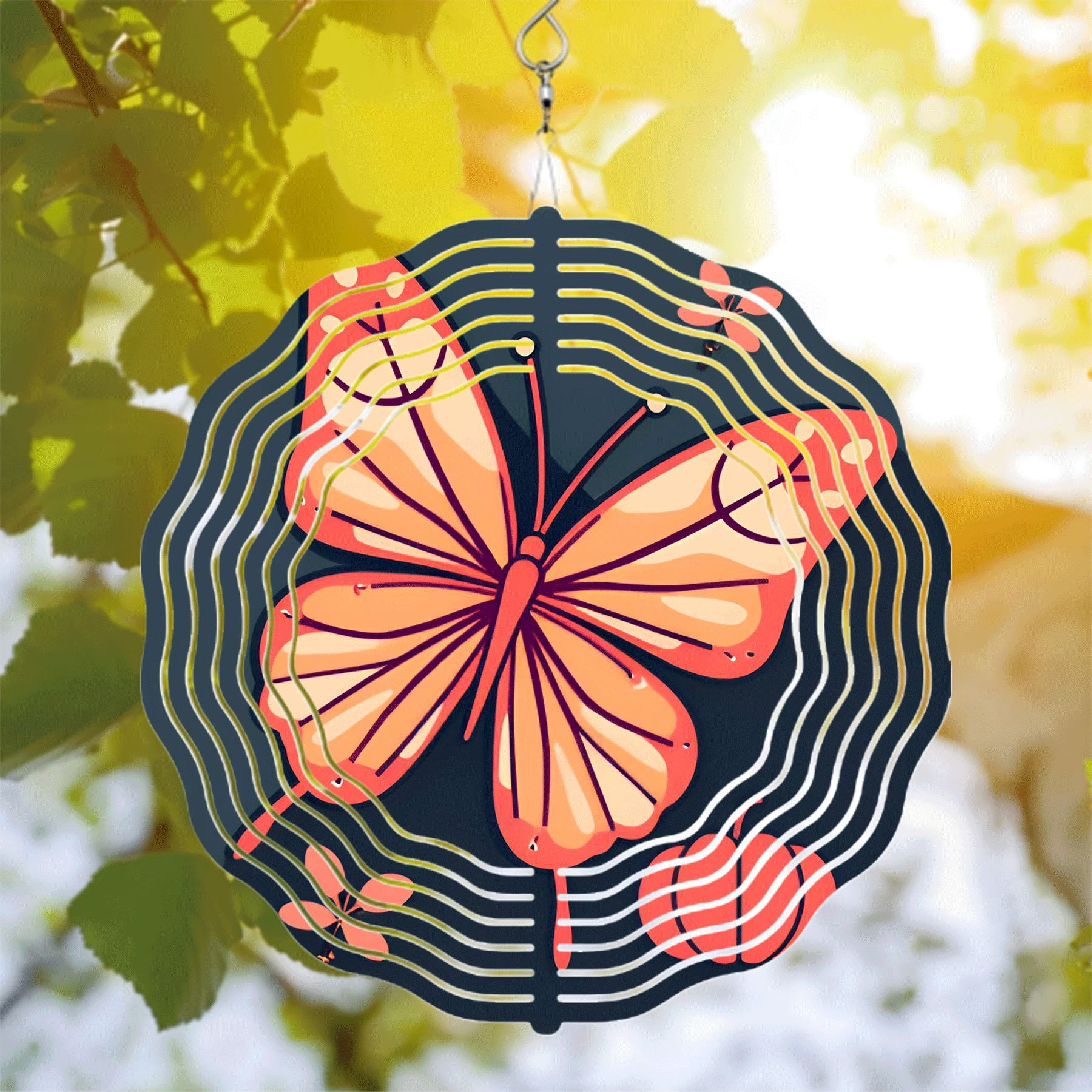 Vibrant Metal Hanging Wind Spinner with Butterfly Design - Orange ...