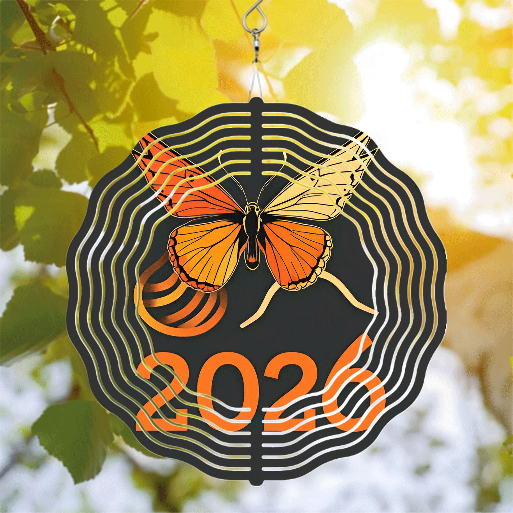 Vibrant Metal Hanging Wind Spinner with Butterfly Design - Orange ...