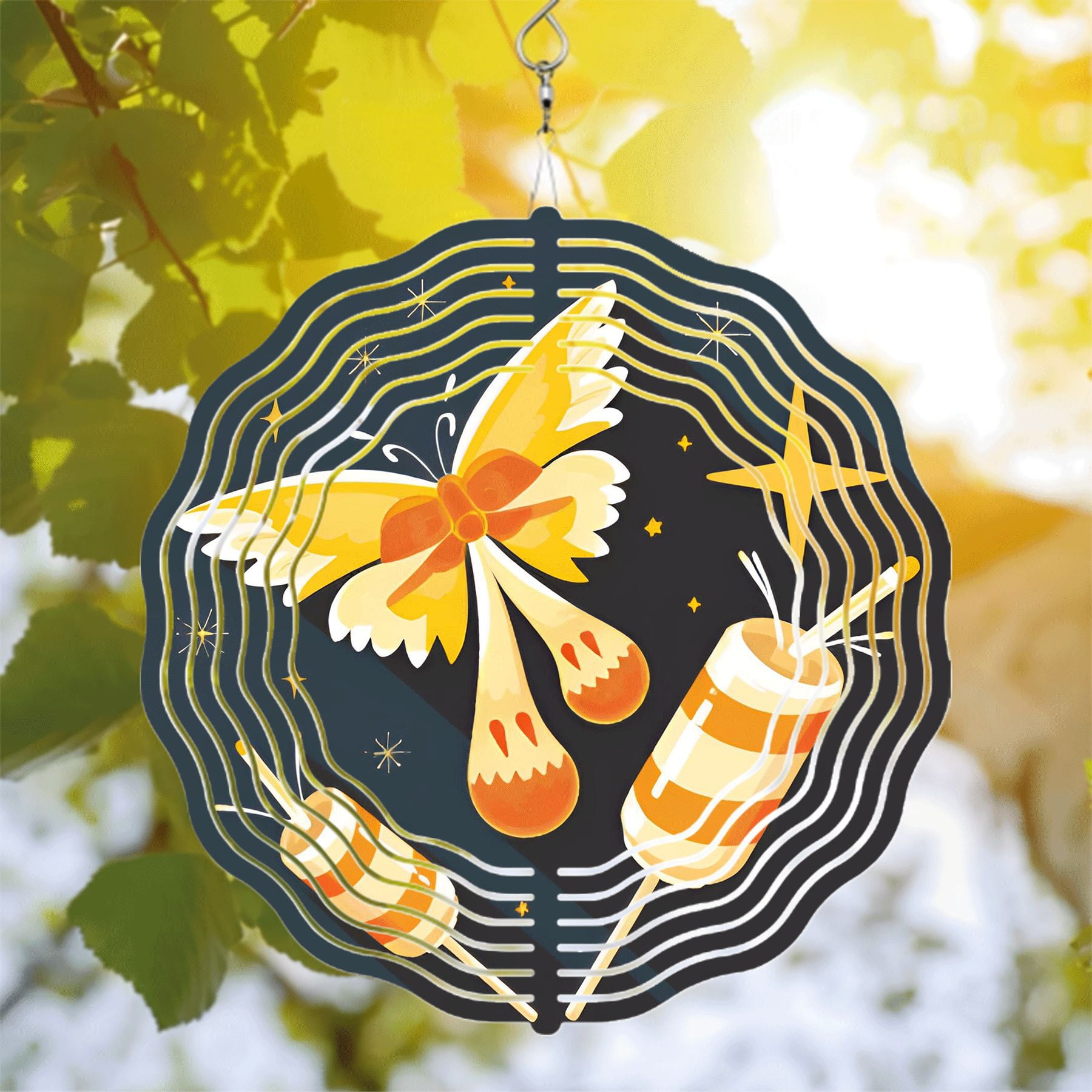 Vibrant Metal Hanging Wind Spinner with Butterfly Design Yellow ...
